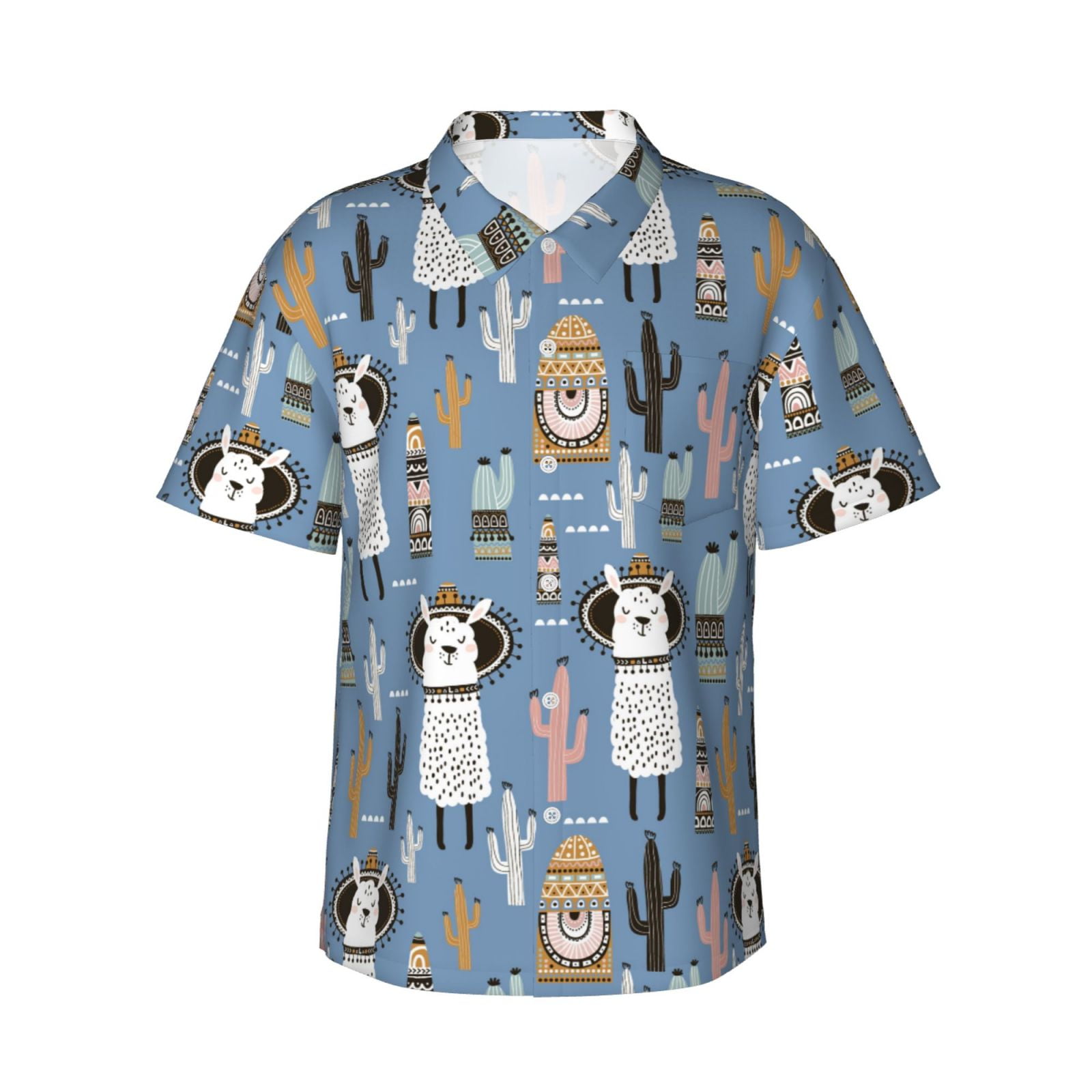 hawaiian shirt for men - Exotic Cute Alpaca Cactus Tropical Short ...