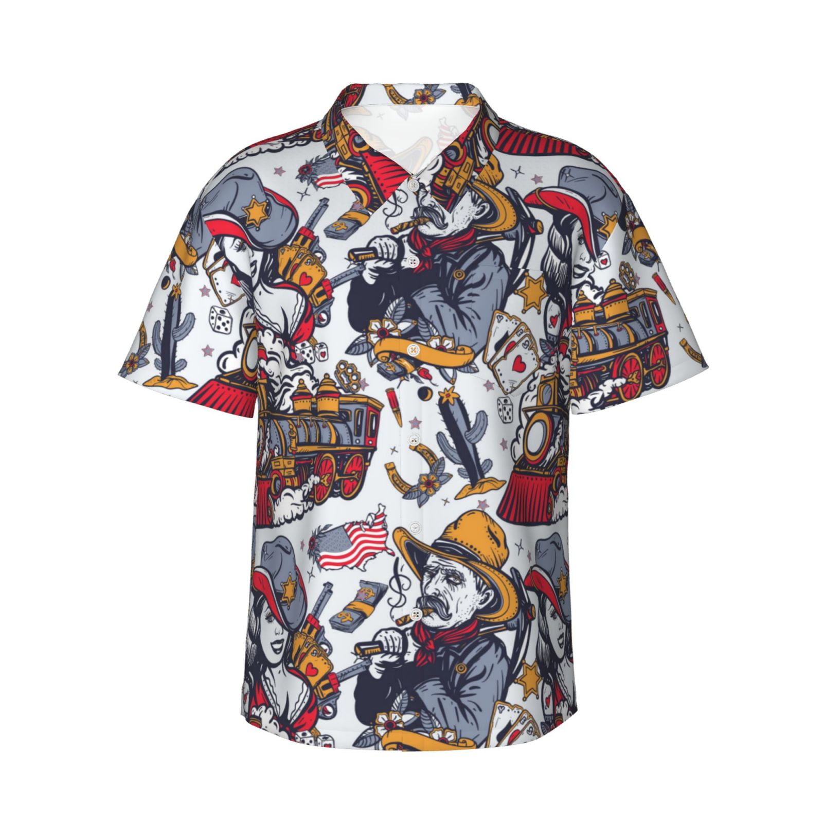 hawaiian shirt for men - Exotic Trains Pattern Tropical Short Sleeve ...
