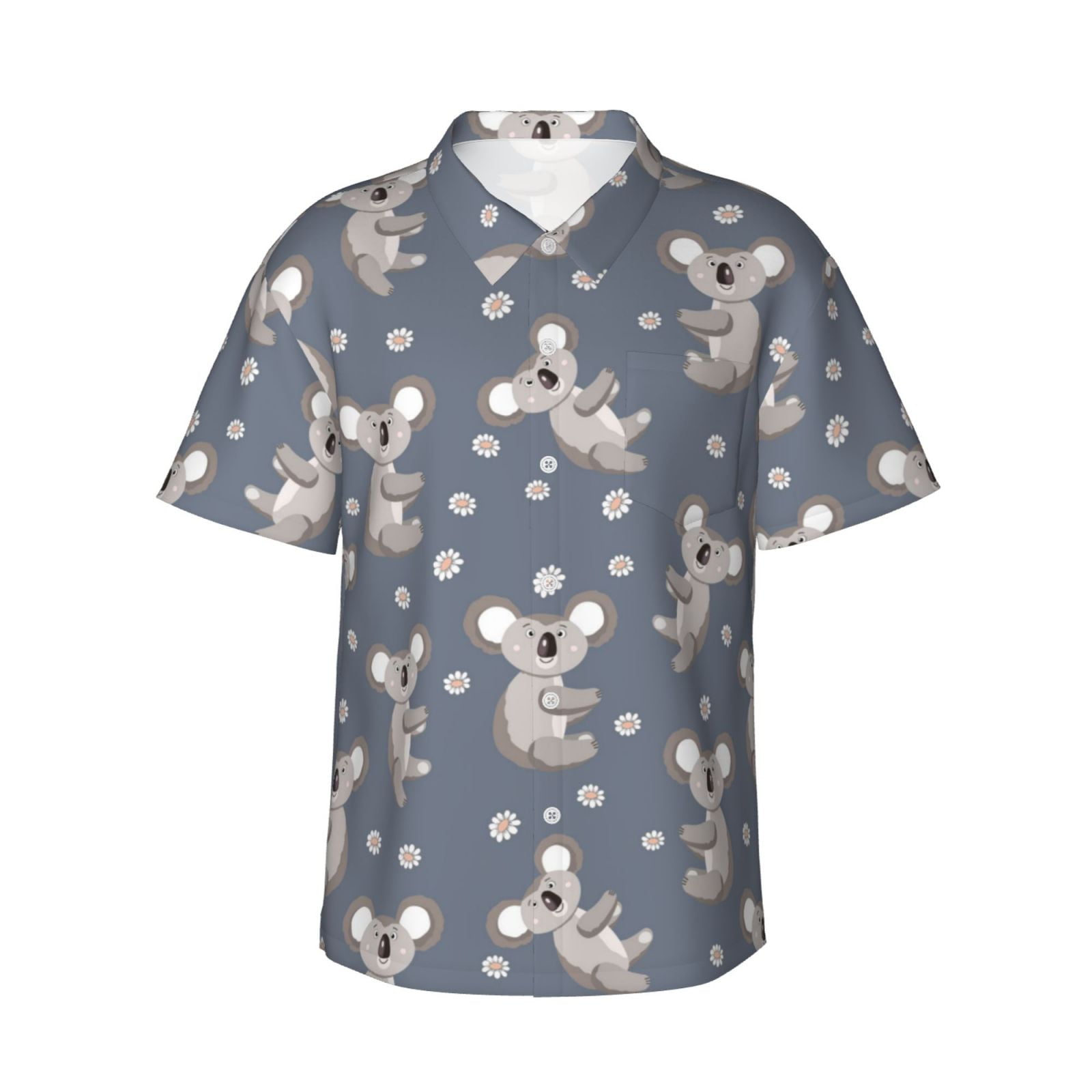 hawaiian shirt for men - Floral Koala Gray Tropical Short Sleeve Button ...