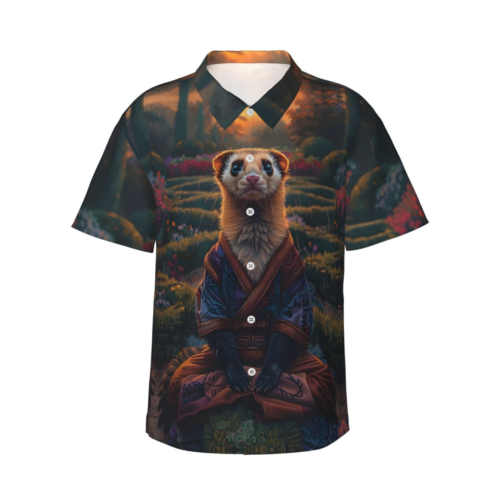 hawaiian shirt for men - Garden Meditating Weasel Tropical Short Sleeve ...
