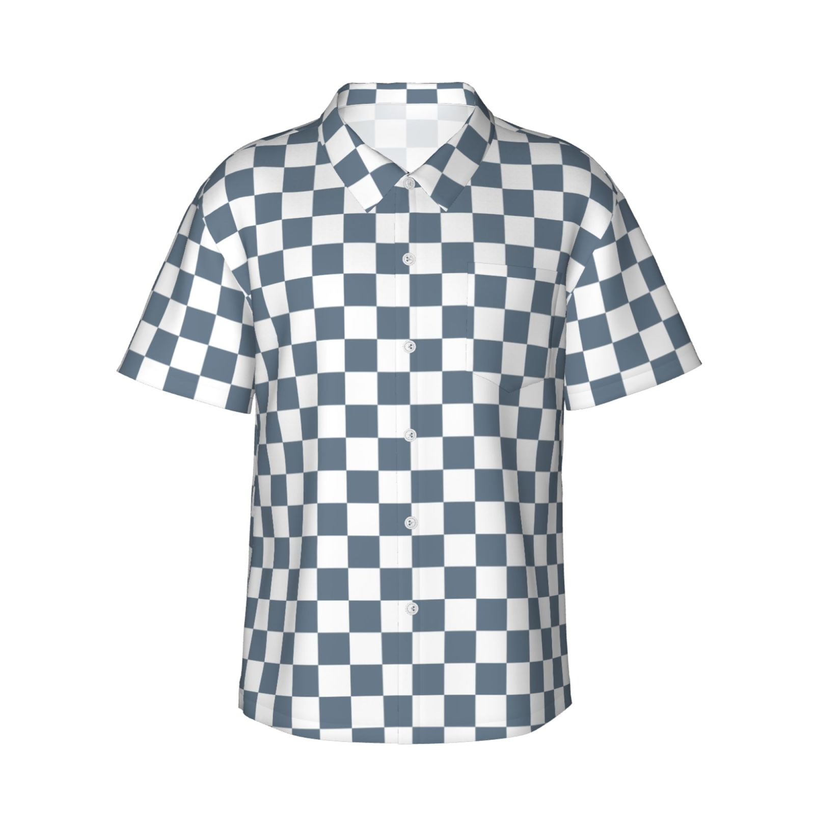 hawaiian shirt for men - Gray White Square Plaid Tropical Short Sleeve ...