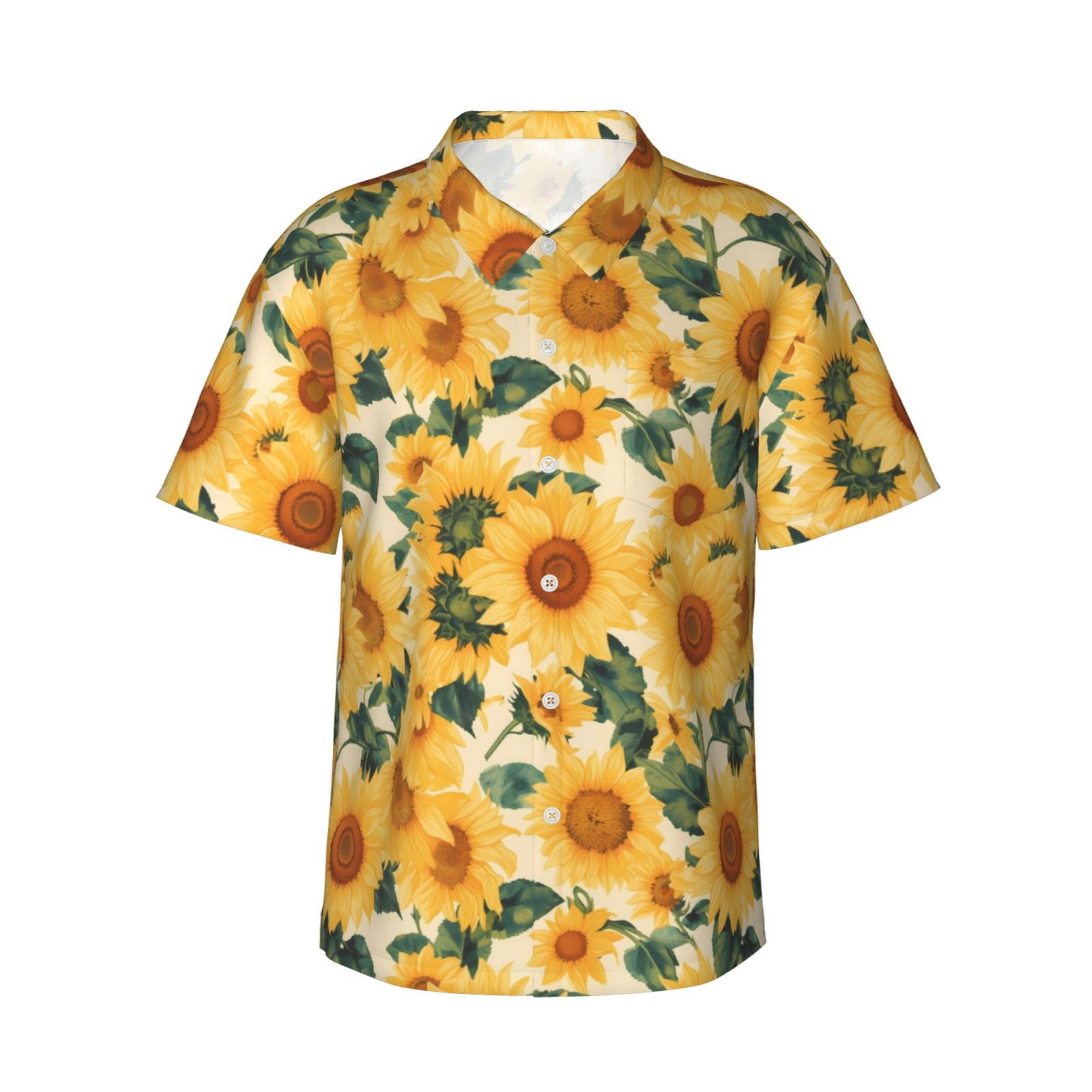 hawaiian shirt for men - Green Leaf Sunflower Tropical Short Sleeve ...
