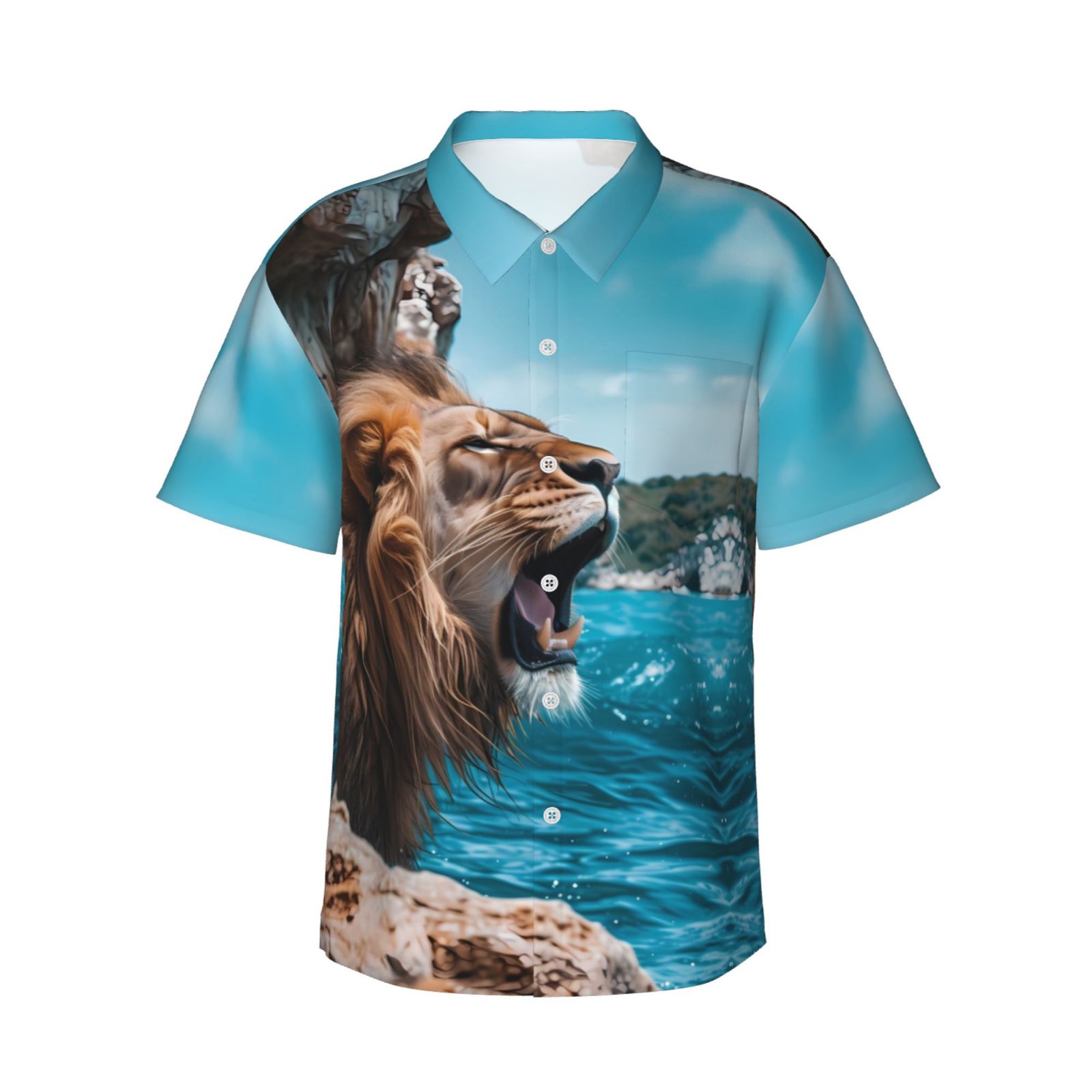 hawaiian shirt for men - Ice Blue Coastal Lion Tropical Short Sleeve ...