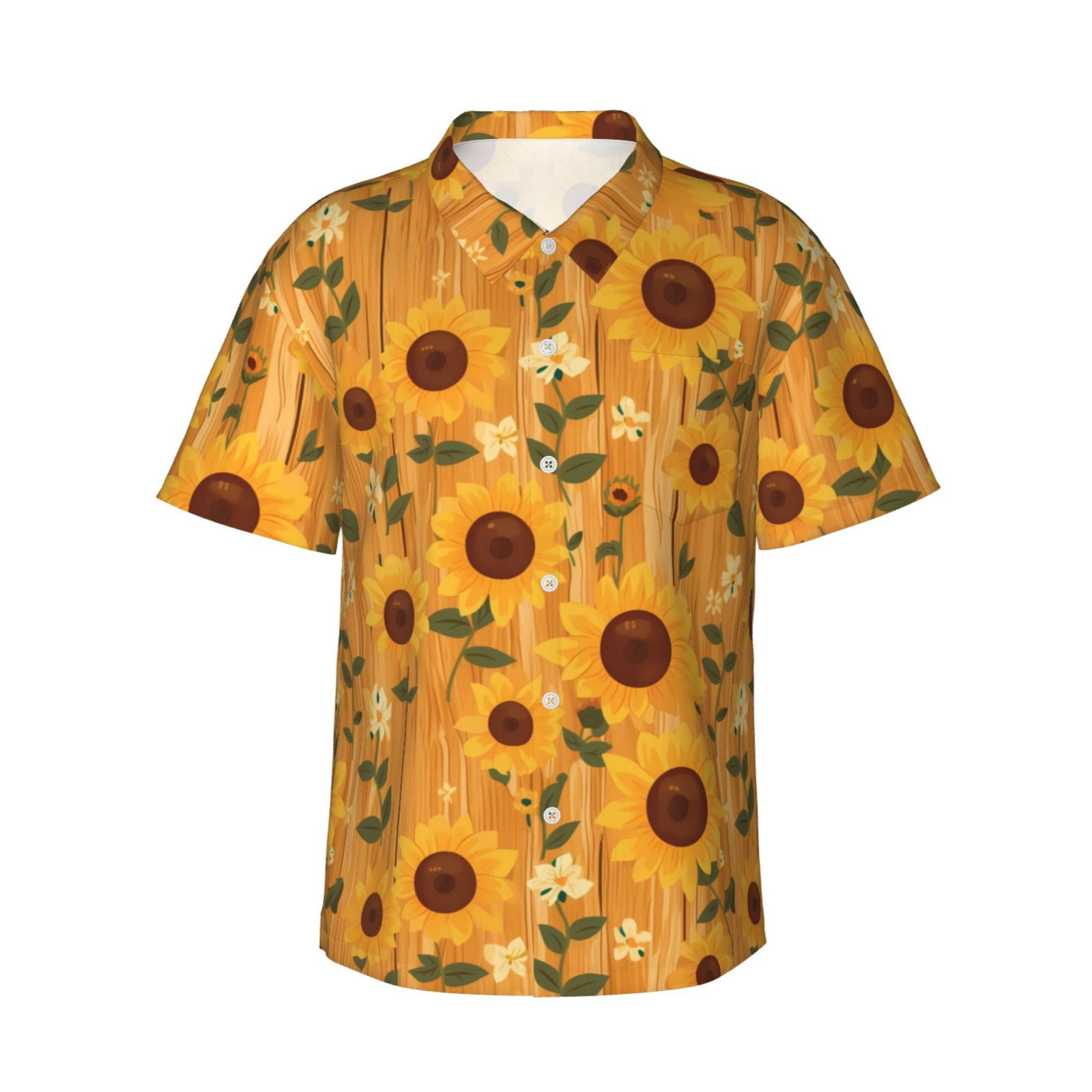 hawaiian shirt for men - Modern Wood Grain Sunflower Tropical Short ...