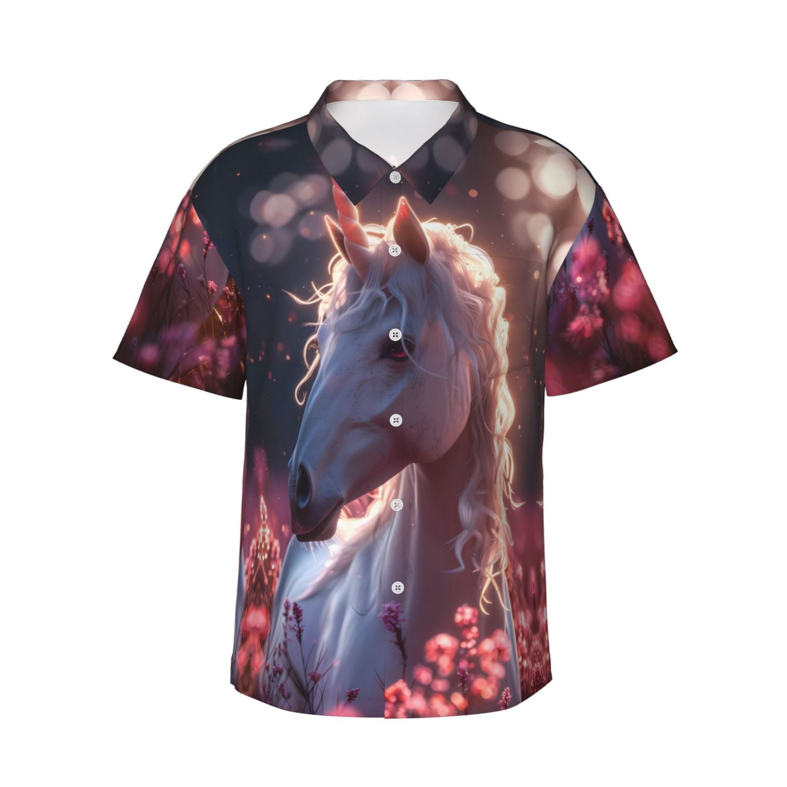 hawaiian shirt for men - Pink Flower White Horse Tropical Short Sleeve ...