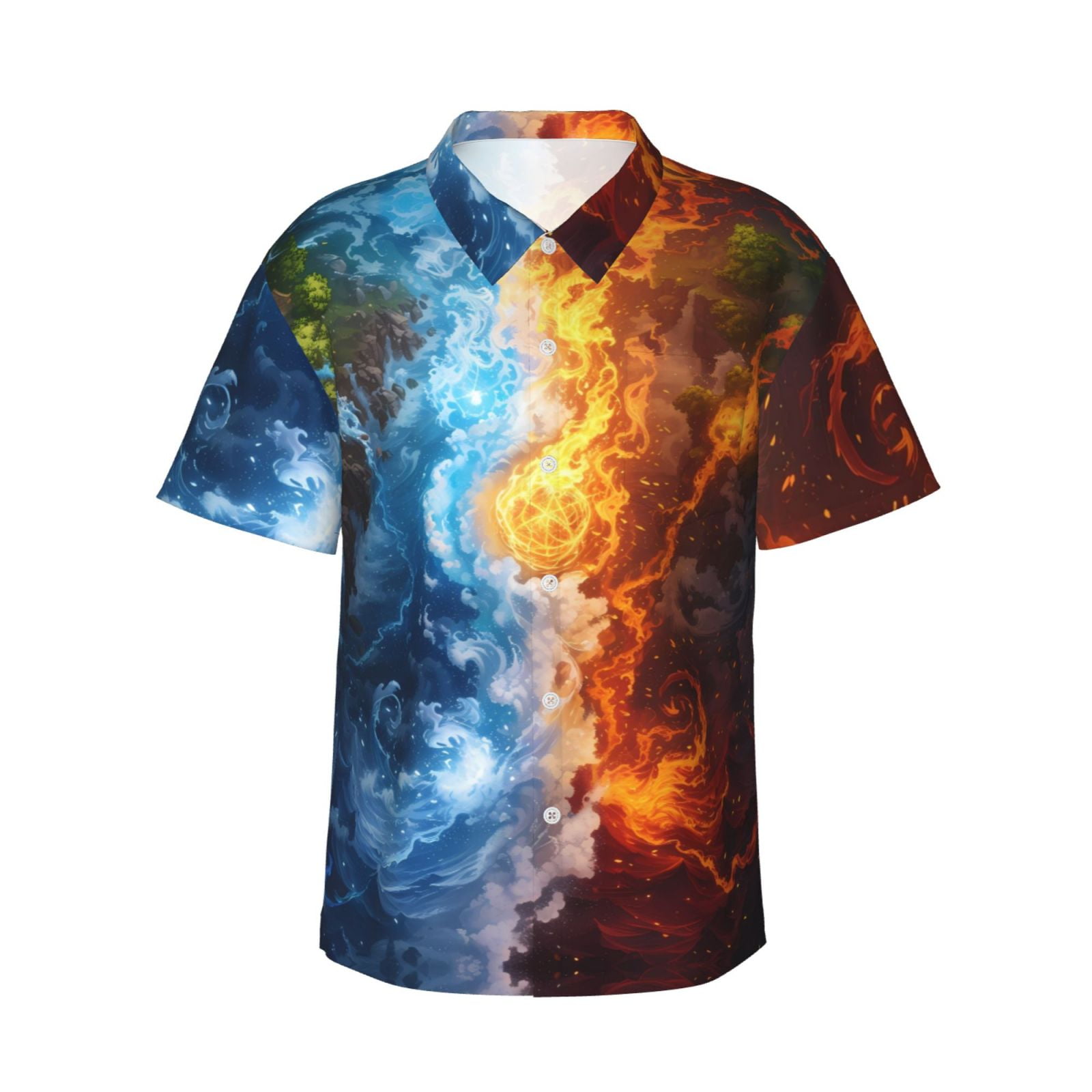 hawaiian shirt for men - Red and Blue Flame Waves Tropical Short Sleeve ...