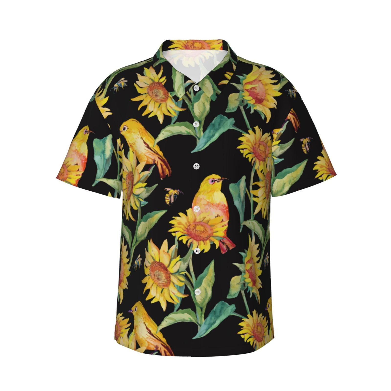 hawaiian shirt for men - Sunflowers Bird Tropical Short Sleeve Button ...