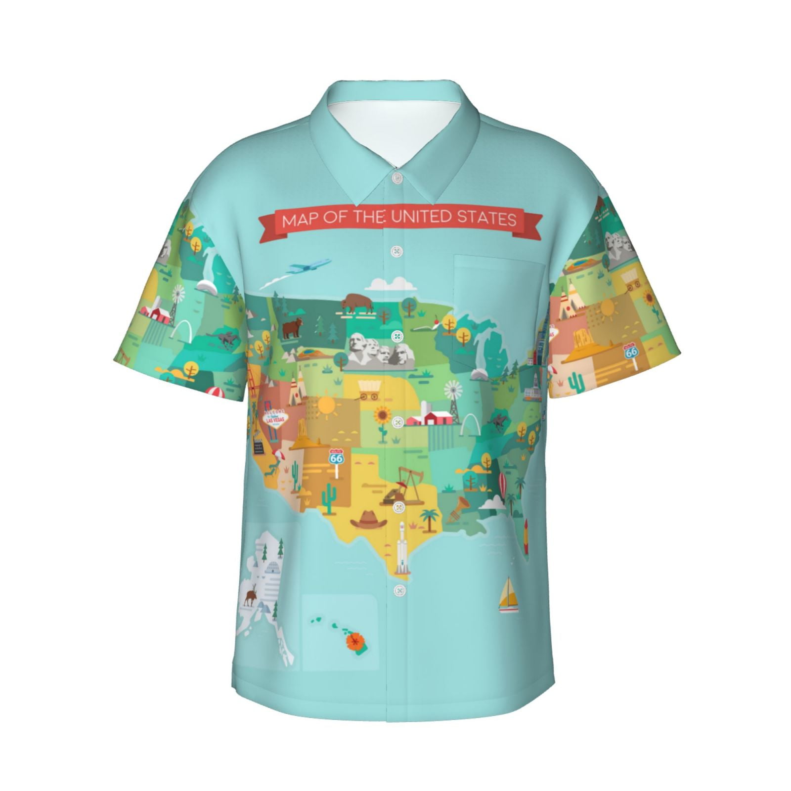 hawaiian shirt for men - USA Tourist Map With Famous Landmarks Tropical ...