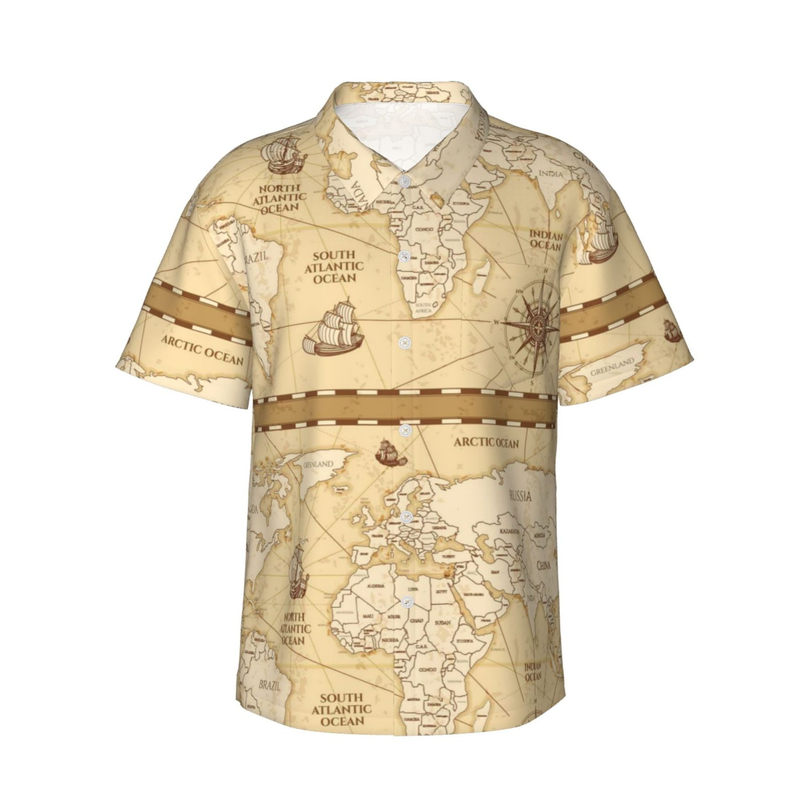 hawaiian shirt for men - World Map Tropical Short Sleeve Button Down ...