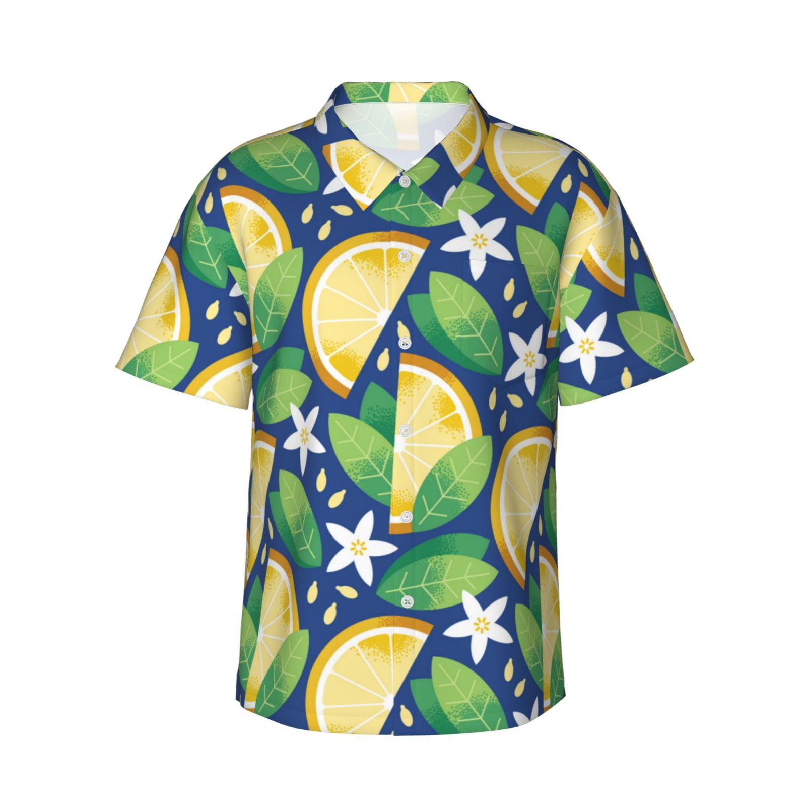 hawaiian shirt for men - cartoon Lemon flower Tropical Short Sleeve ...