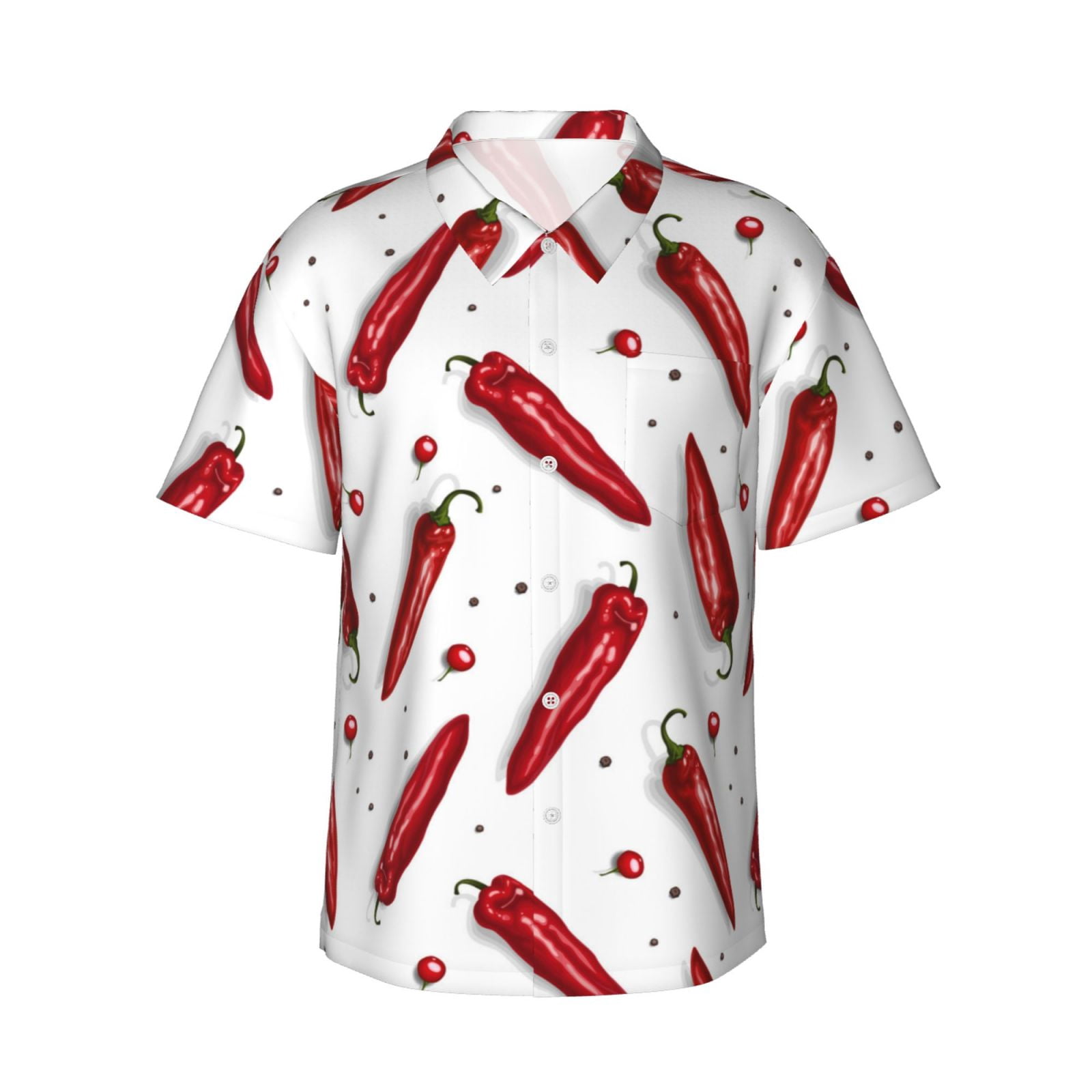 hawaiian shirt for men - red Pepper Print Tropical Short Sleeve Button ...