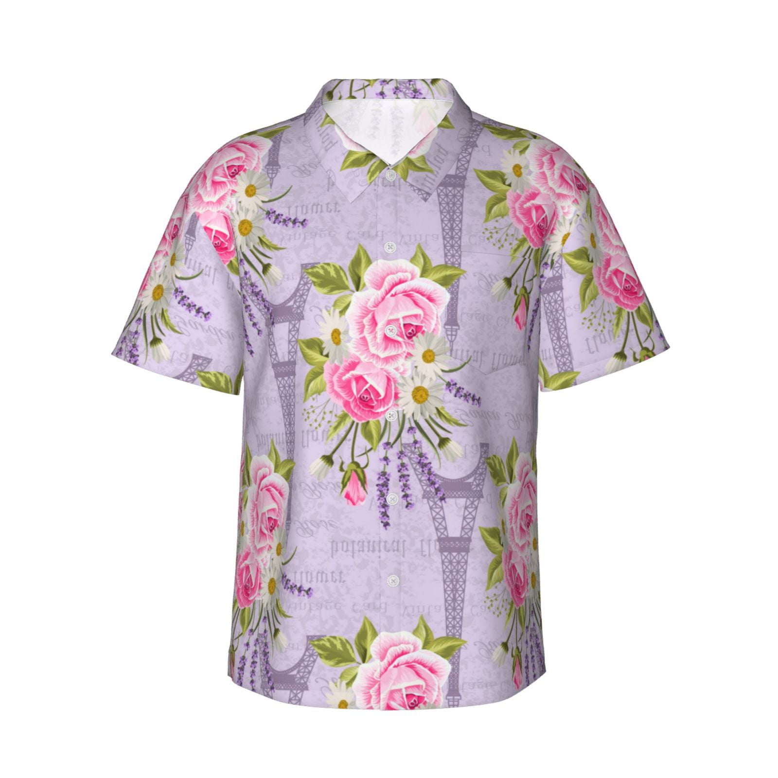 hawaiian shirt for men - rose Tower flower Tropical Short Sleeve Button ...
