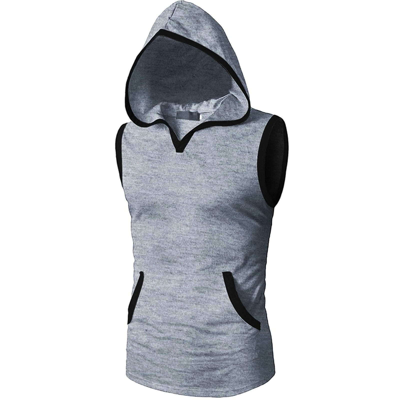 Haxmnou Mens Workout Hooded Tank Tops Bodybuilding Muscle Cut Off T