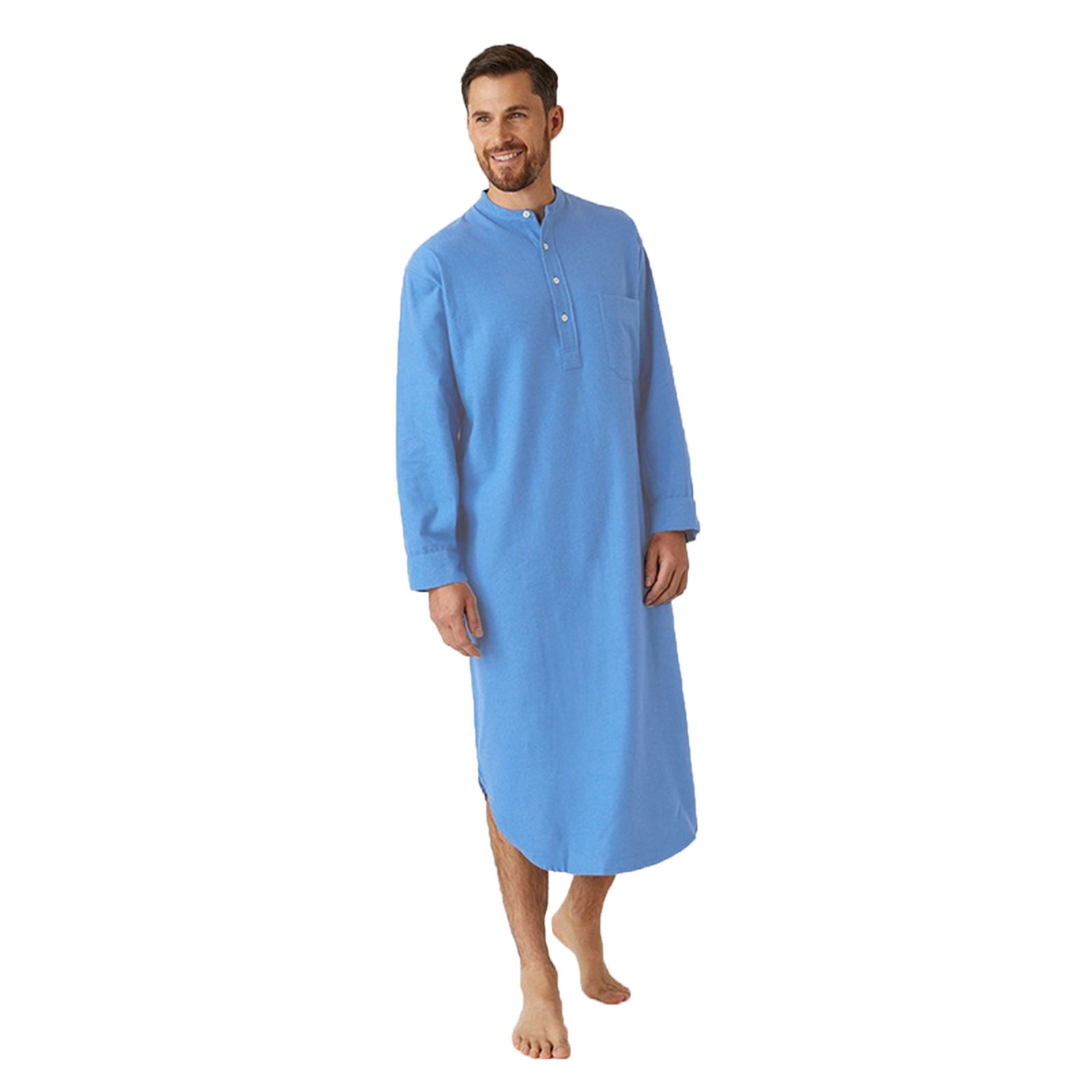 Haxmnou Mens Cotton Long Sleeve Sleep Shirt Nightshirt Nightgown
