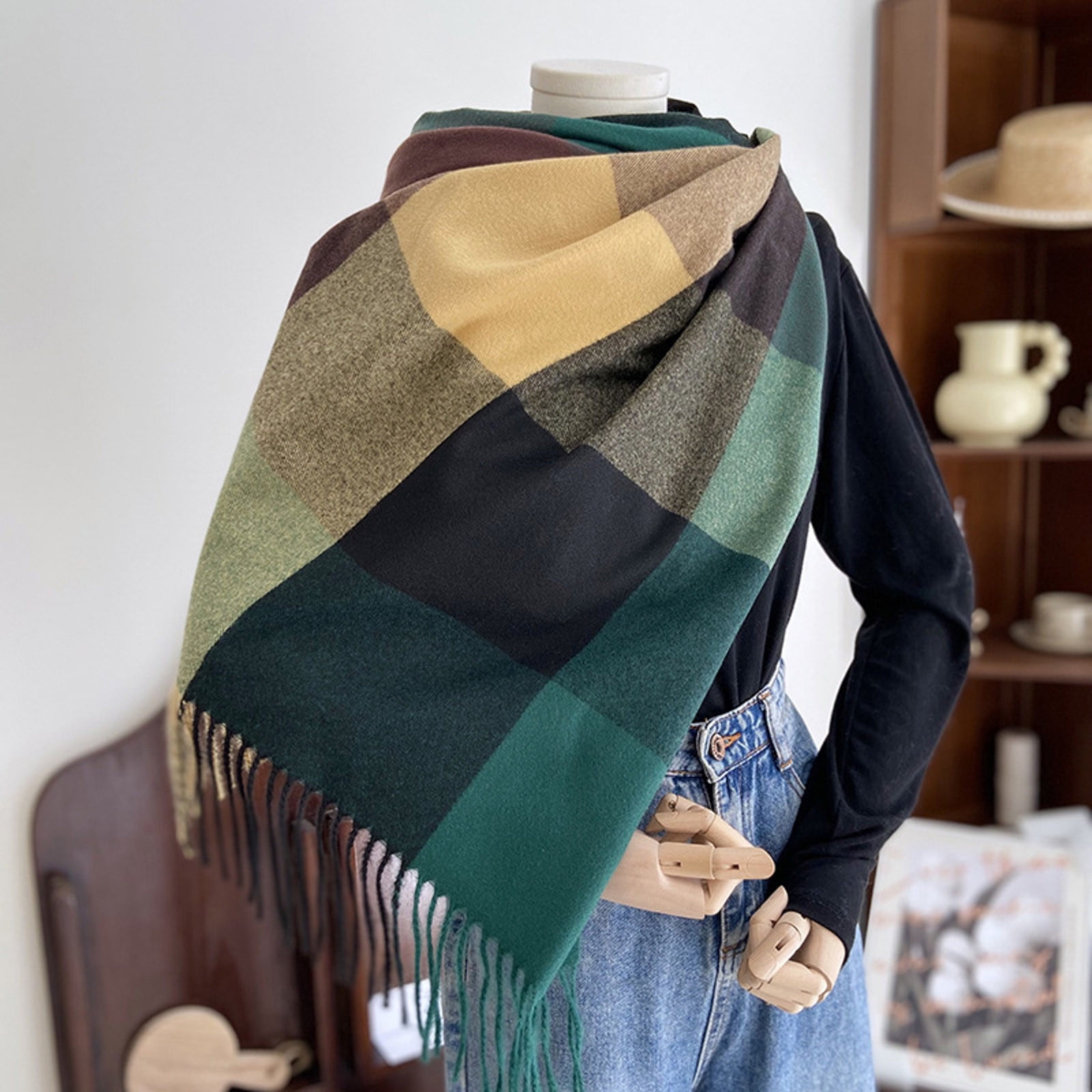 haxmnou women fall winter scarf classic scarf warm soft large blanket ...