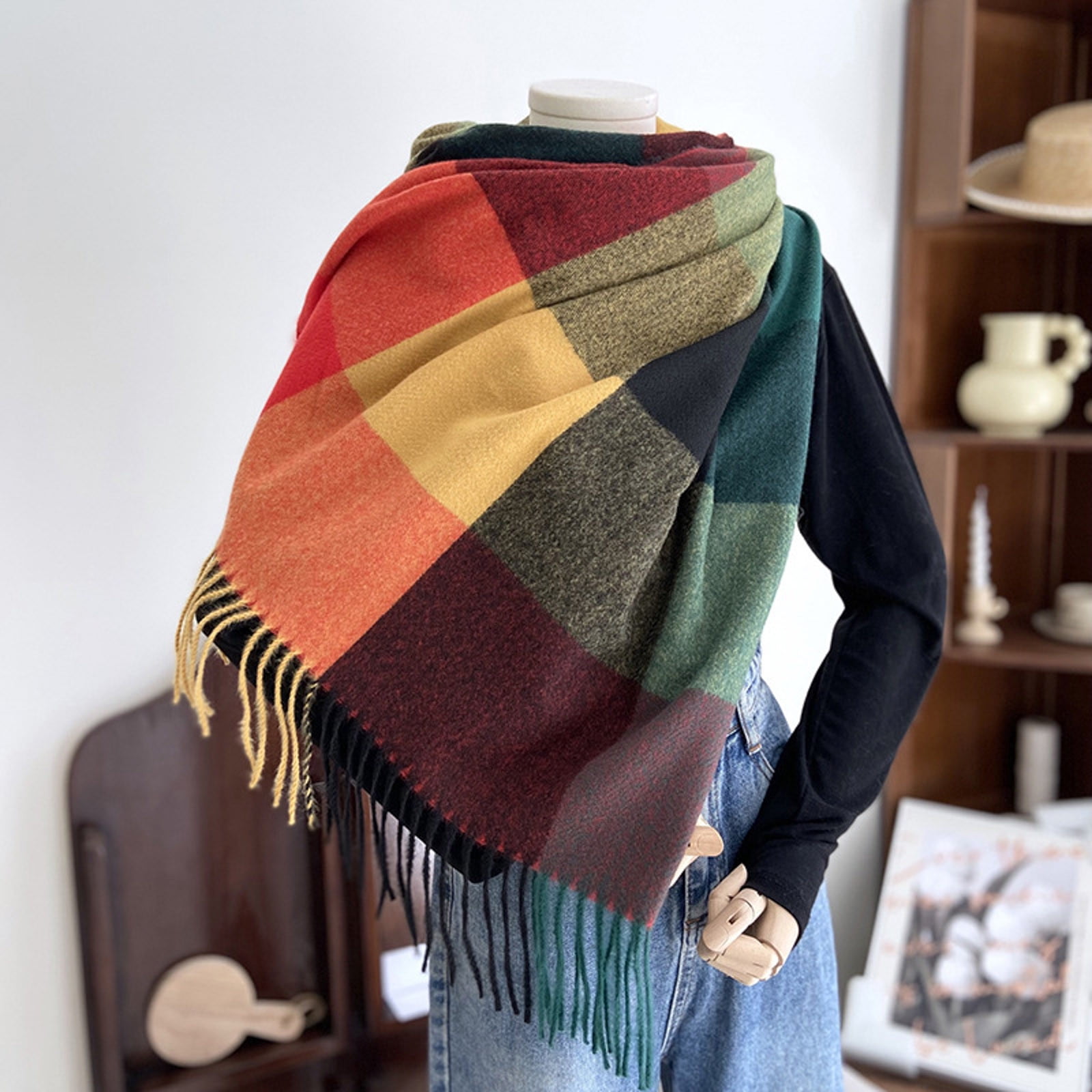 haxmnou women fall winter scarf classic scarf warm soft large blanket ...