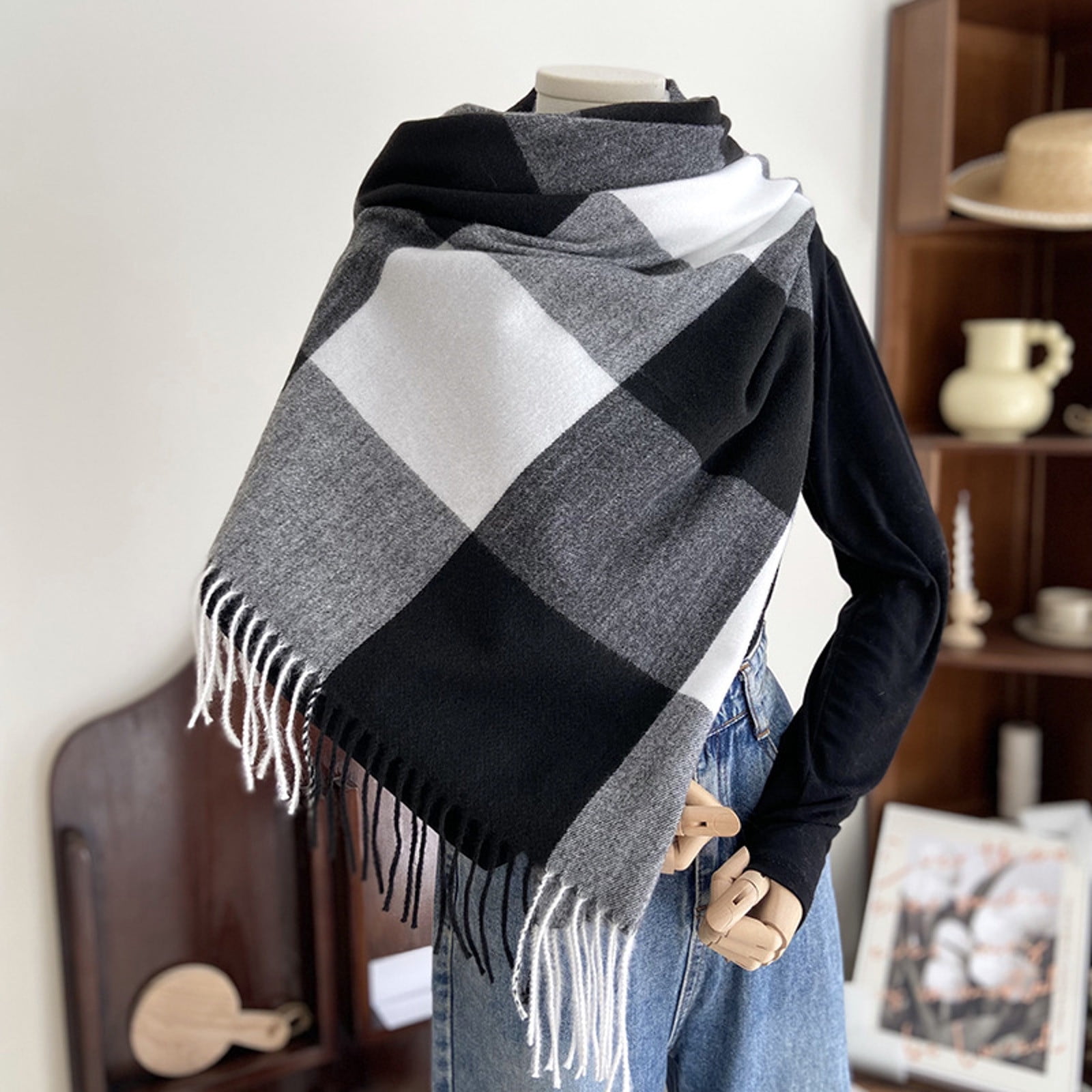 haxmnou women fall winter scarf classic scarf warm soft large blanket ...