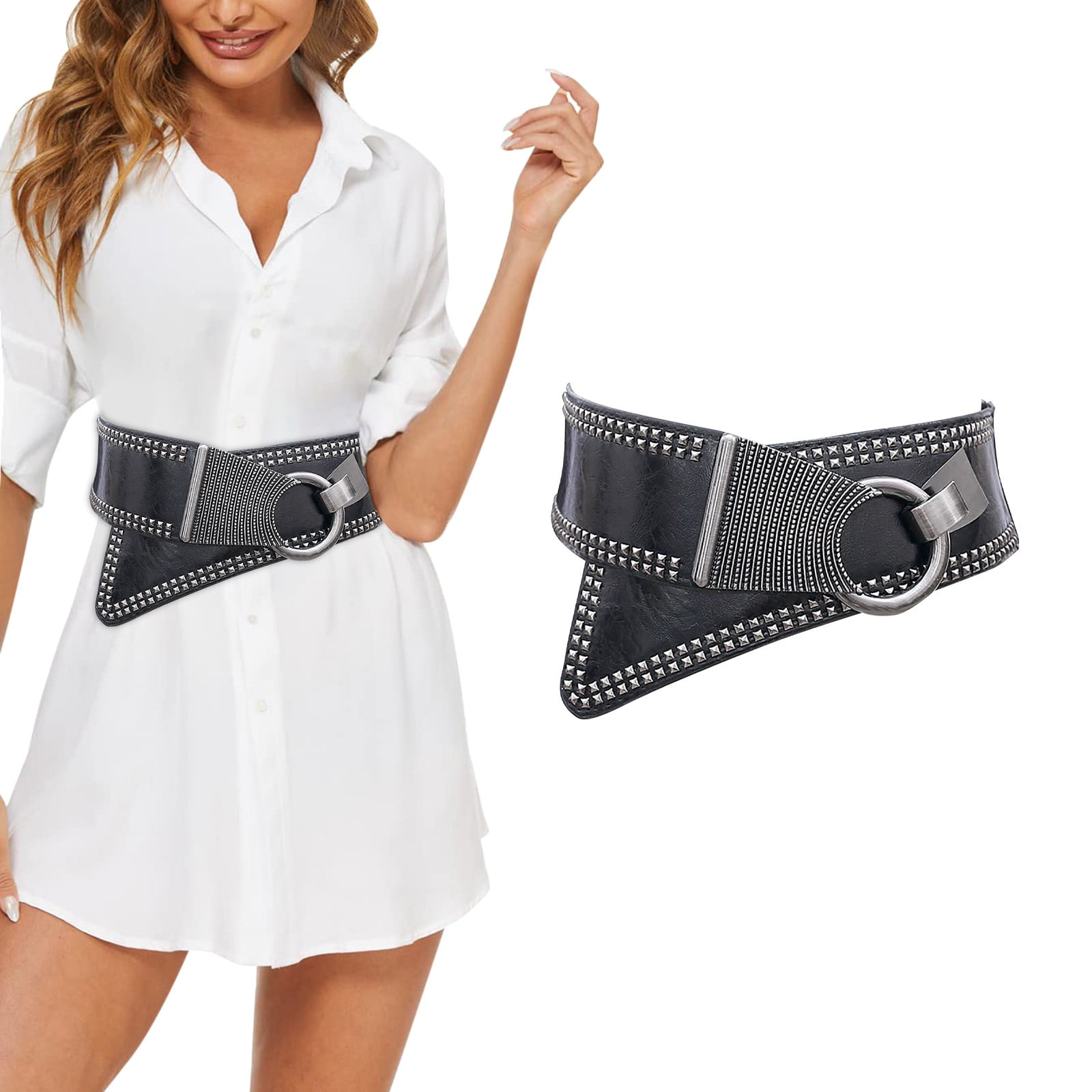 haxmnou women's fashion vintage wide waist belt elastic stretch belts ...