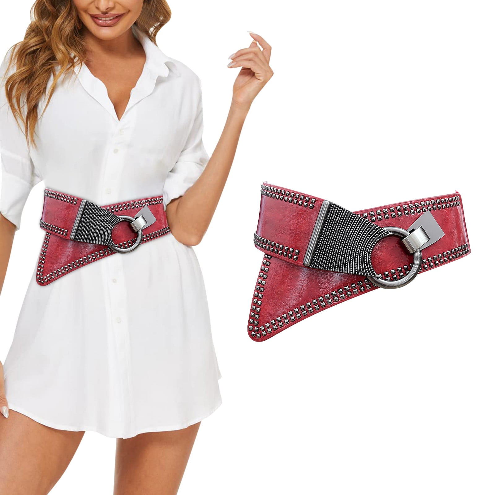 haxmnou women's fashion vintage wide waist belt elastic stretch belts ...