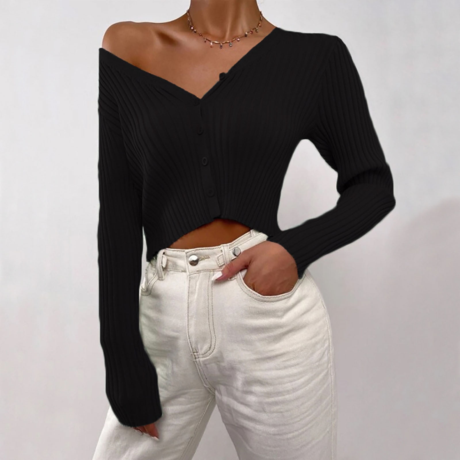 haxmnou women's open front knit cardigan cropped shrug sweater long ...