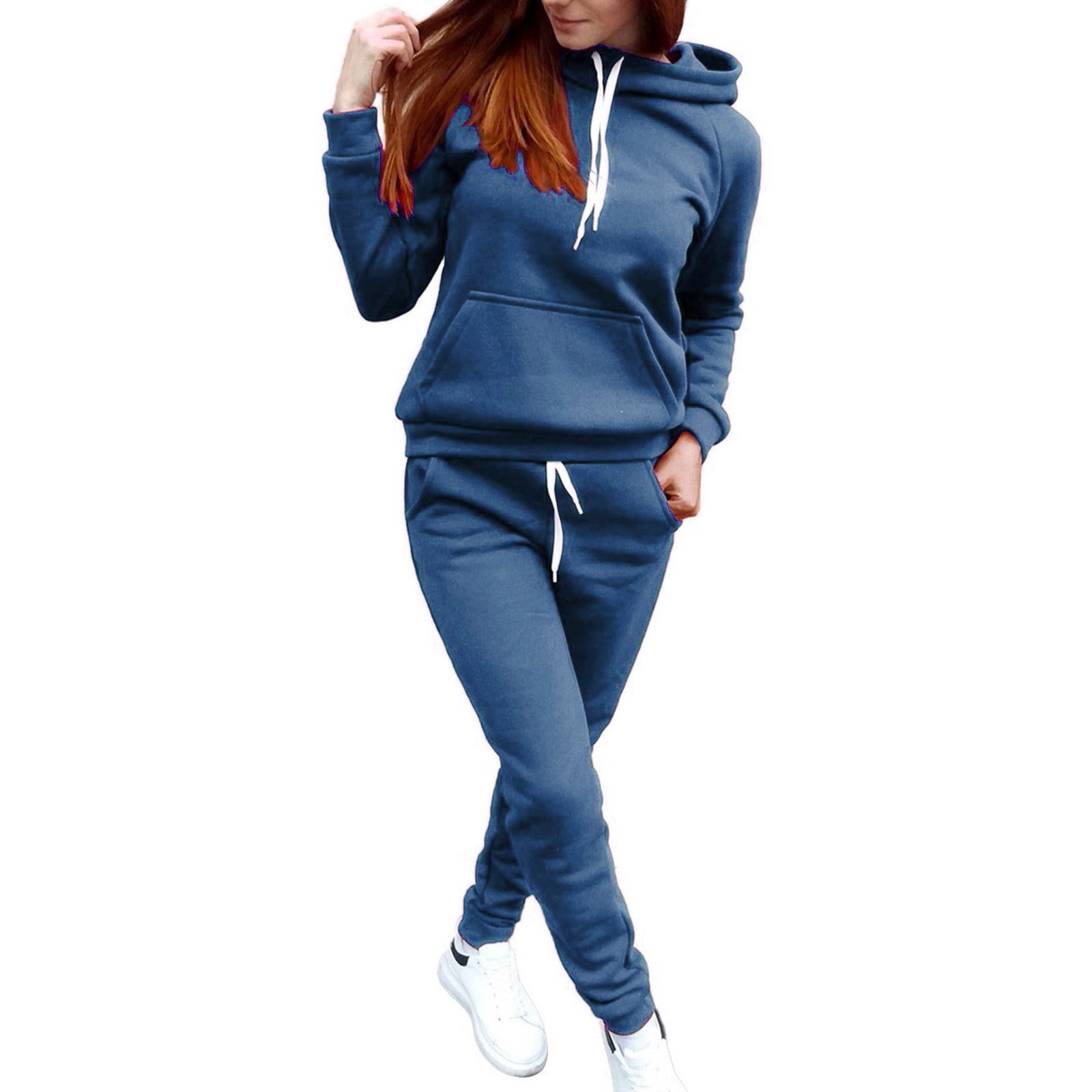 Haxmnou Women's Dark Blue Sweatsuit, Two Piece Jogging Set, L - Walmart.com
