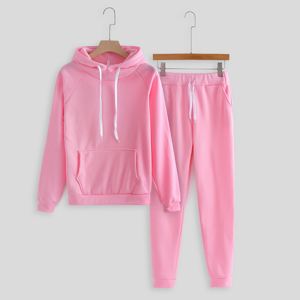 Haxmnou Women's Two Piece Sweatsuits Tracksuit, Solid Pink Jogging Suit ...