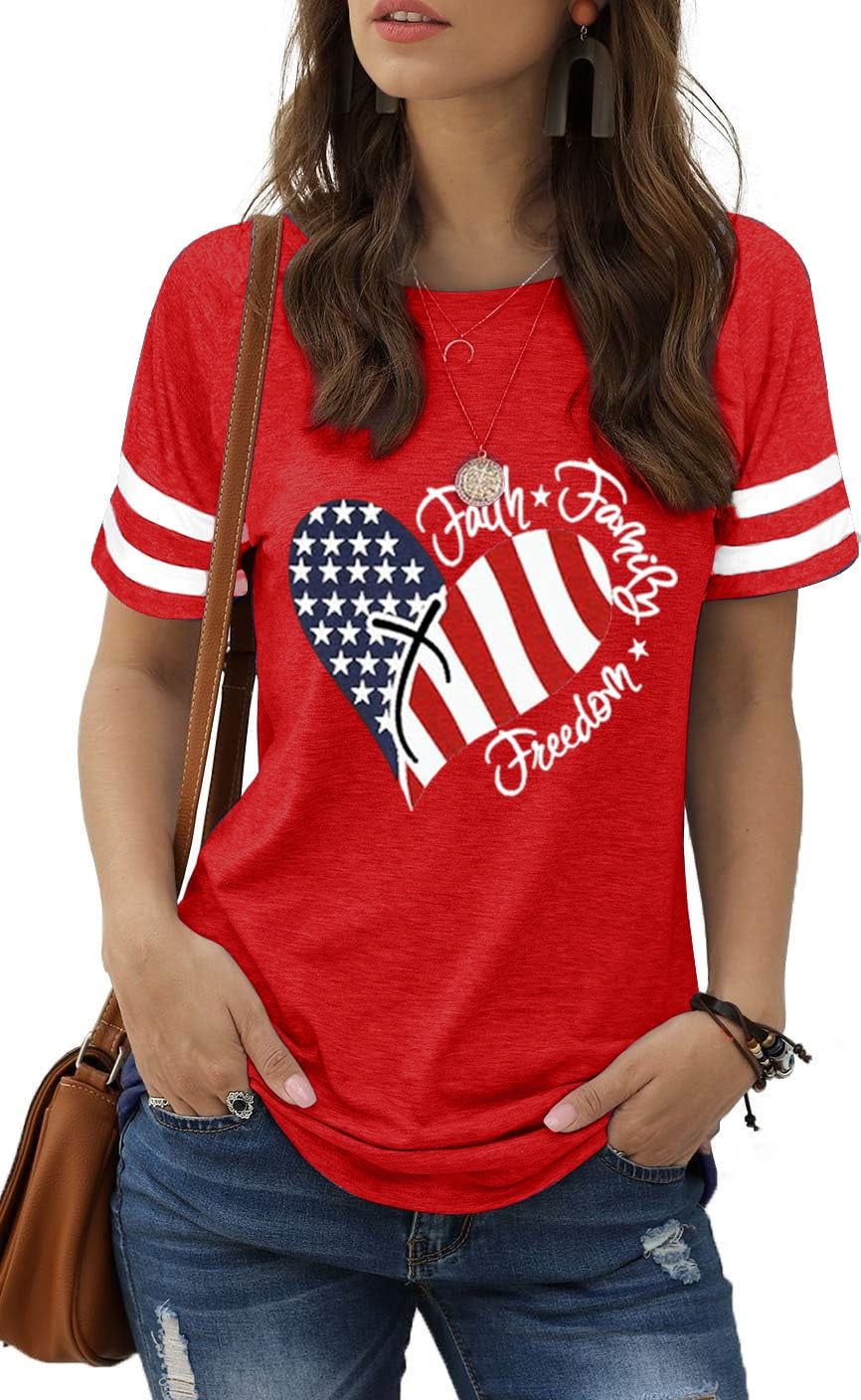 hcihgzr American Flag Heart Shirts Women Patriotic USA Flag Graphic ...
