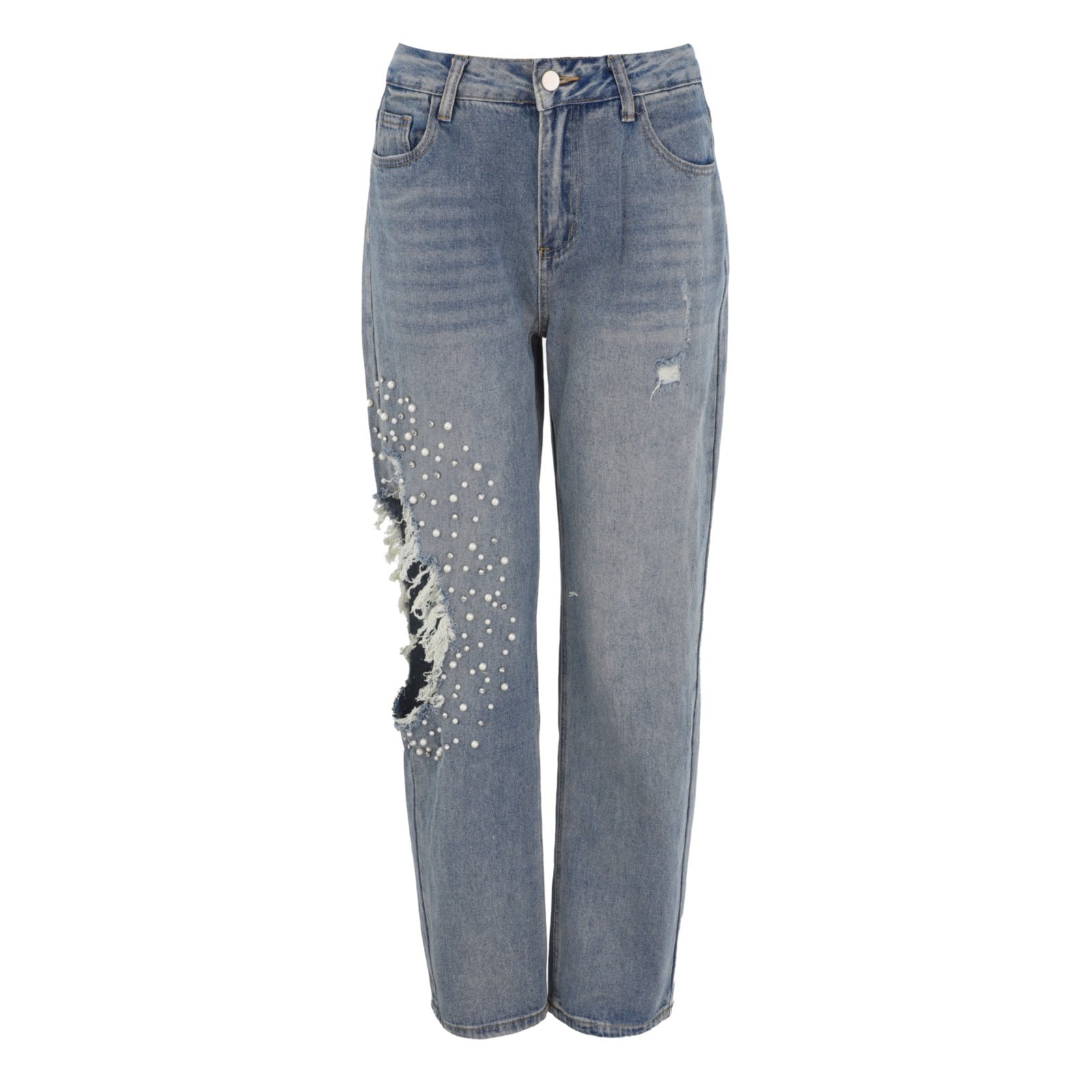 hcuribad Ripped Jeans,2024 New Women's Casual Loose Button Slim Fringed ...