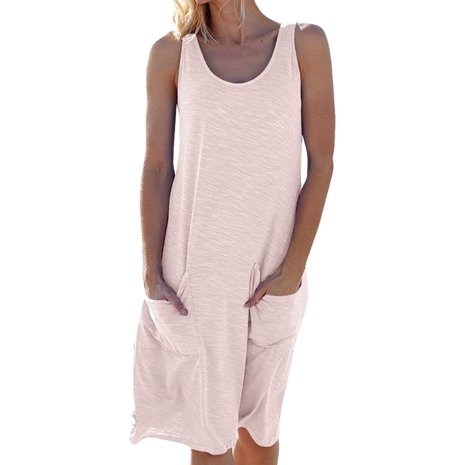 hcuribad Midi Dresses for Women,Summer Dresses Crew Neck Solid Colour ...