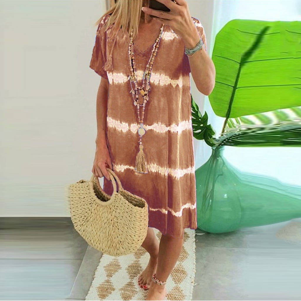Hcuribad Plus Size Dresses For Curvy Womenmidi Dresses Womens Casual Striped Tie Dye Print Mini