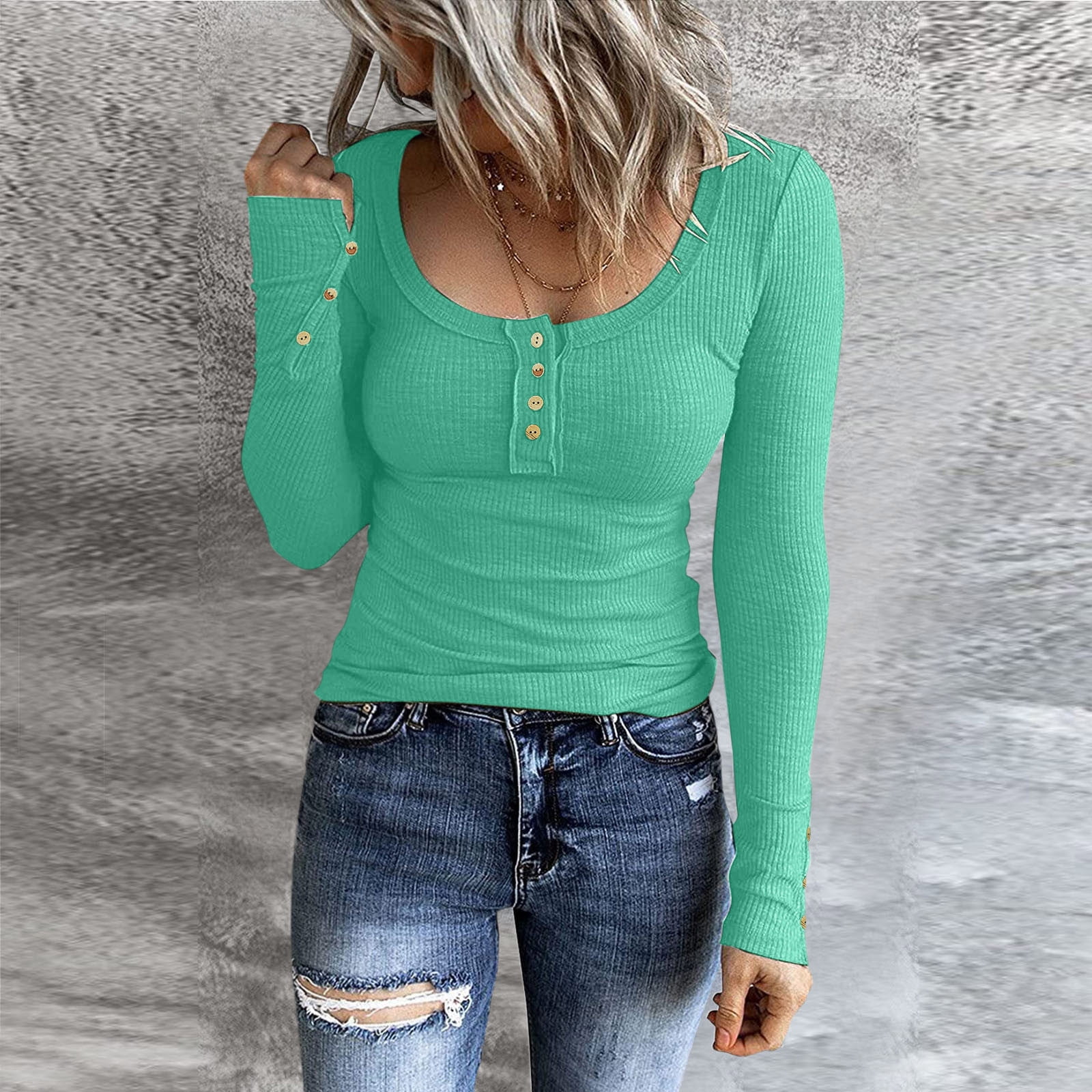 HCURIBAD Clearance! Womens Light Green Tops Long Sleeve Shirts for ...