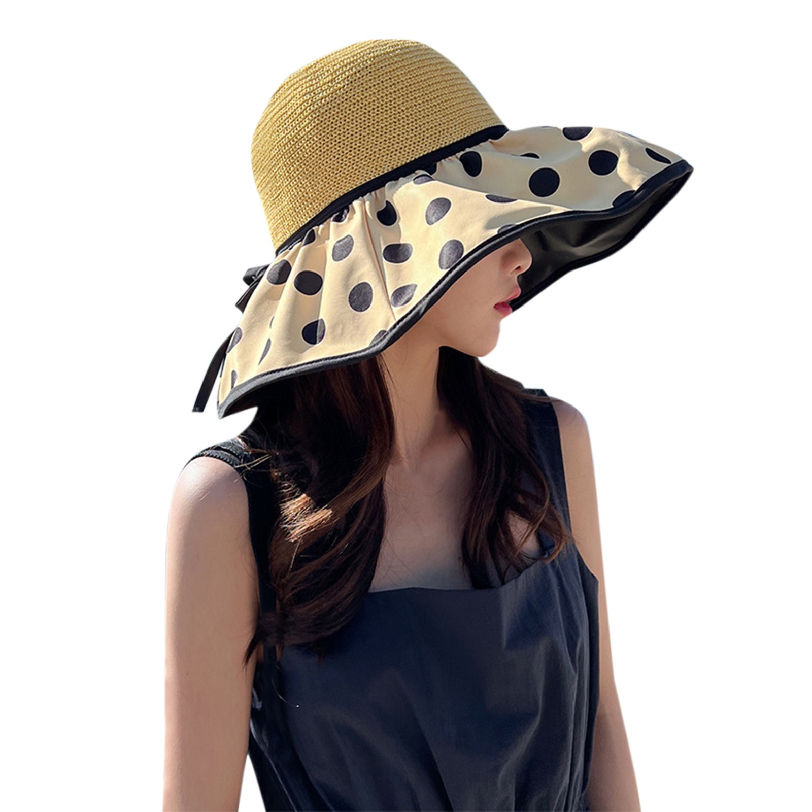 hcuribad Sun Hats for Women, Womens Outdoor Dot Prints Sun Hat Face ...