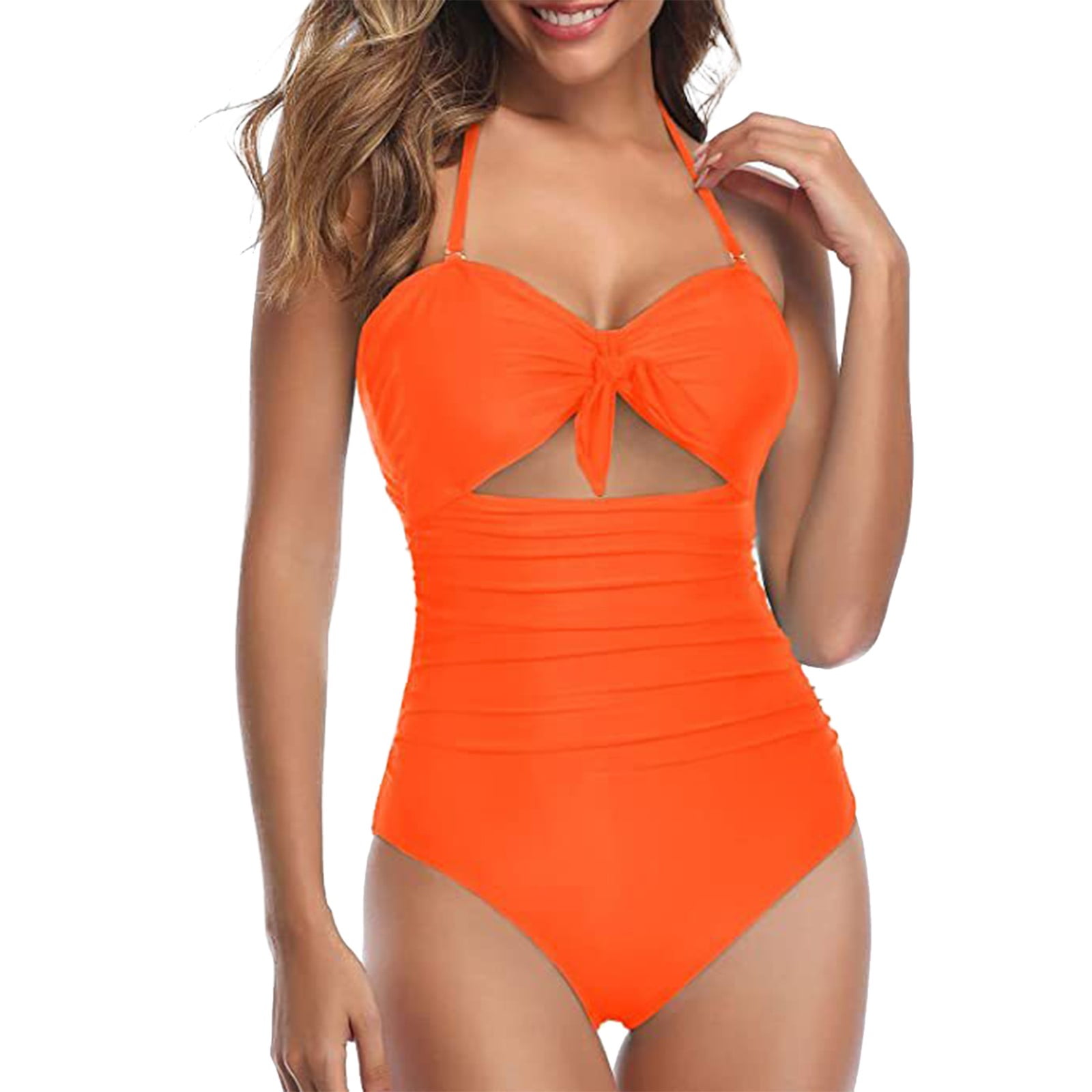 Hcuribad Swim Suits 2024 2024 Womens Solid Color Ruffle Sexy Backless