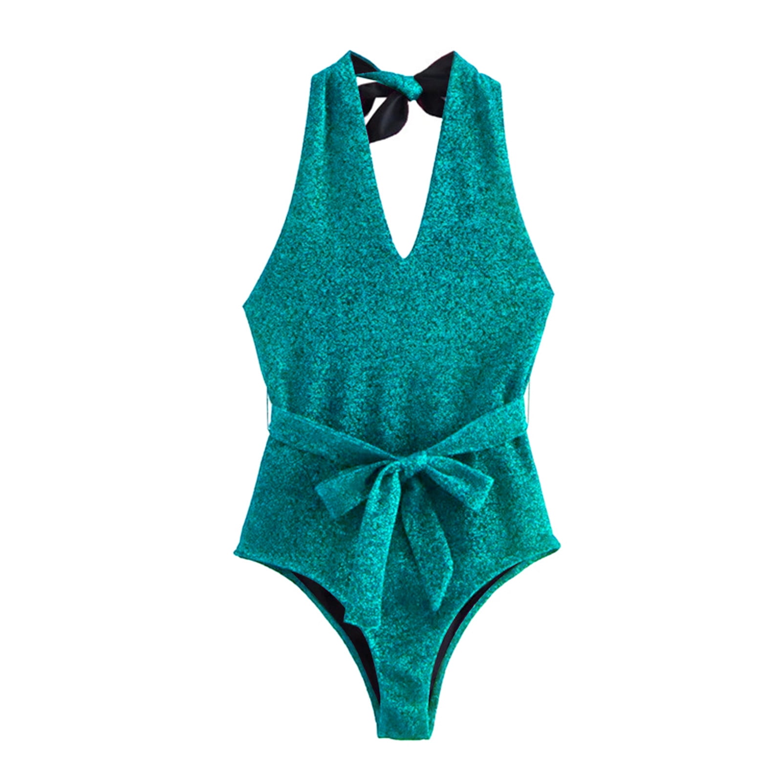 Hcuribad Swim Suits 2024 Womens New Bright Silk Belted Deep V Hanging