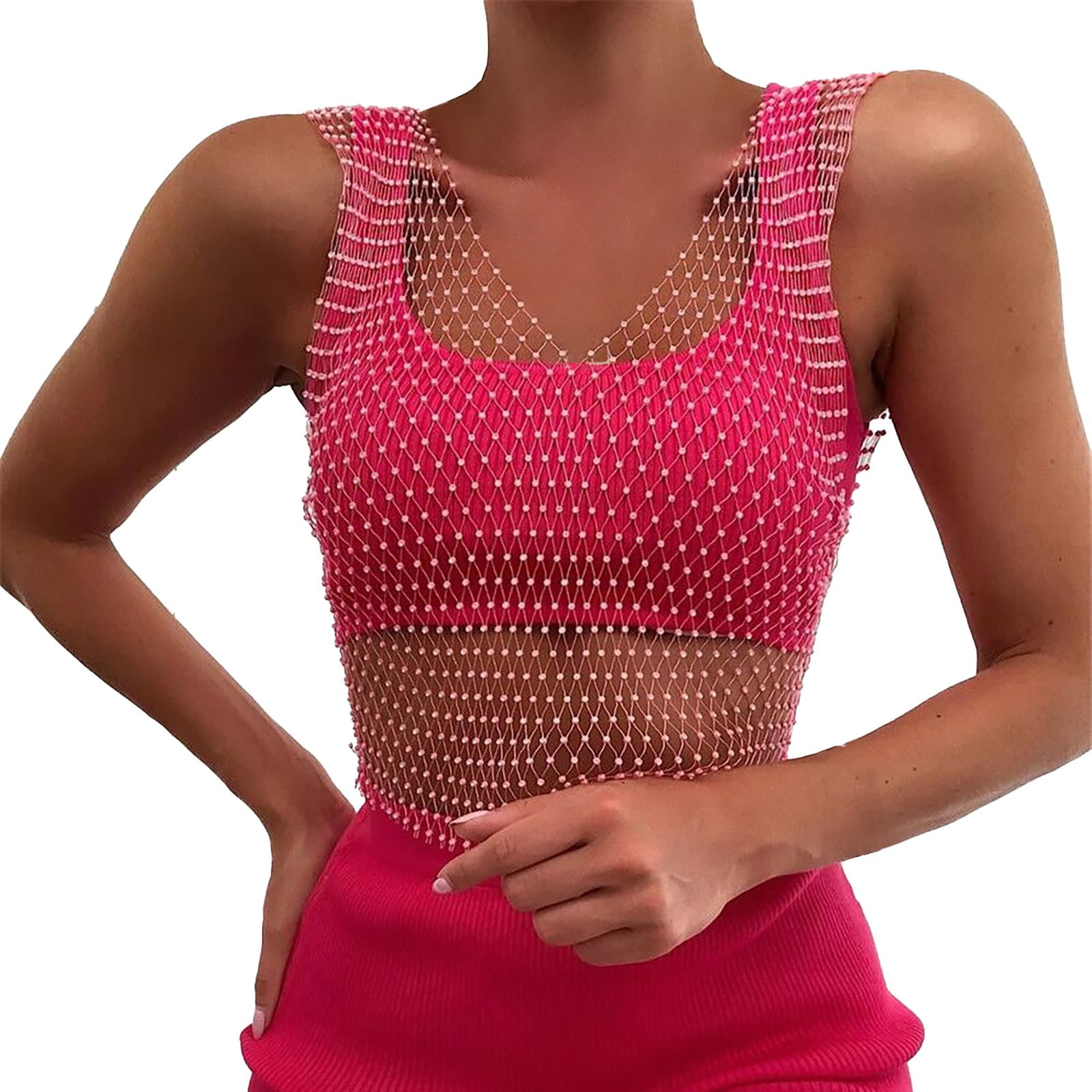 hcuribad Tank Tops for Women Going Out Tops Women's Sexy Rhinestone ...