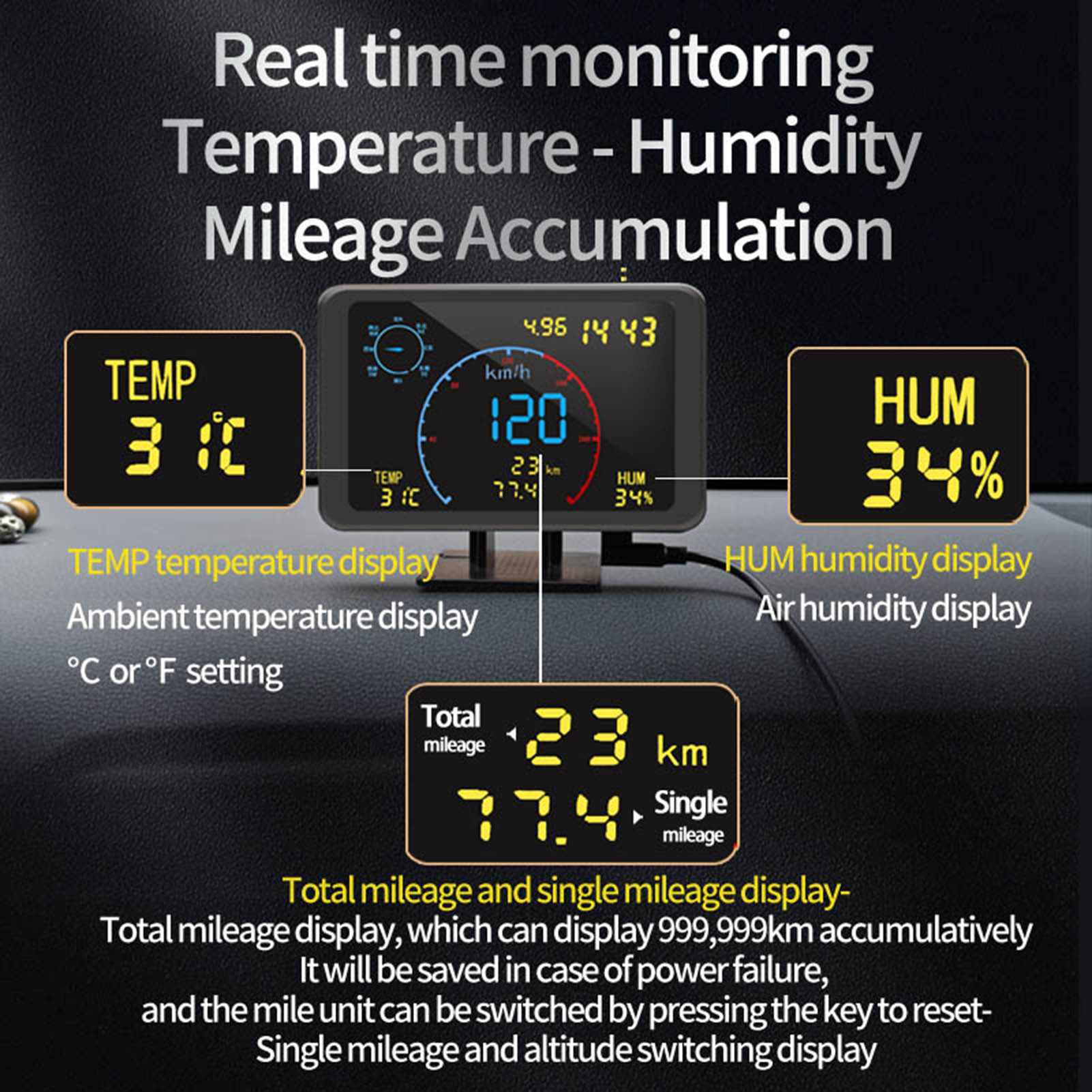 head display,Over Alarm All 4.7 Inch Lcd All 5-24v Vehicle Display ...