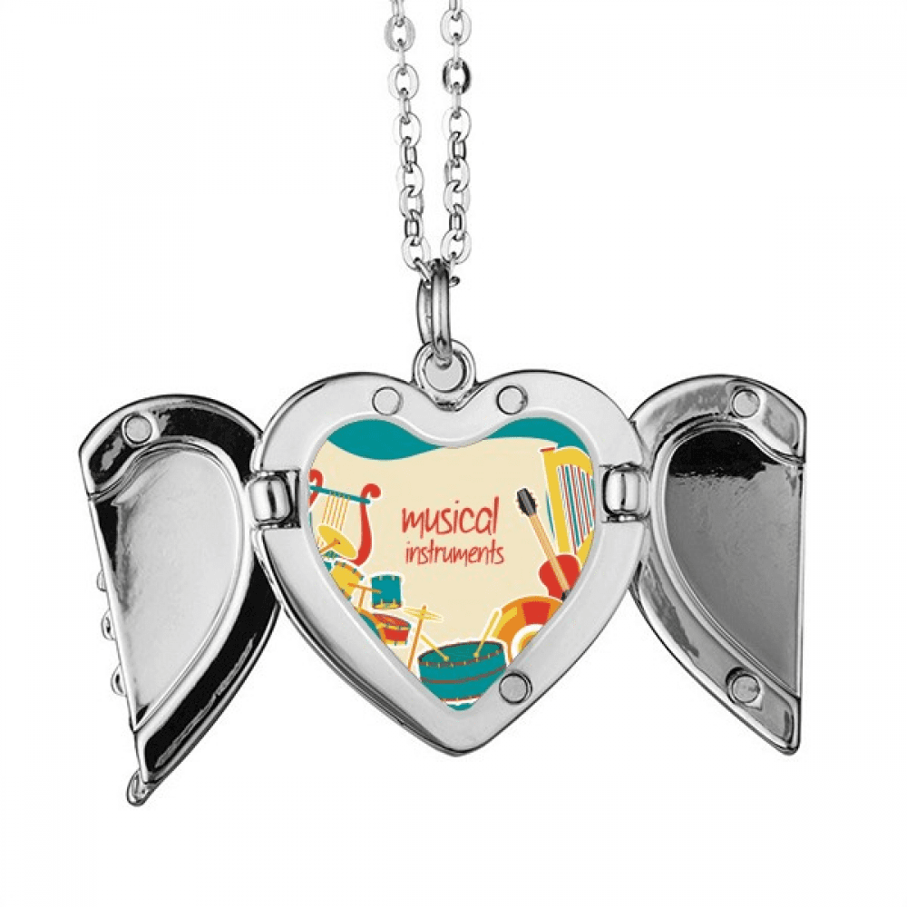 headset drum music instruments pattern angel wings necklpendant fashion ...