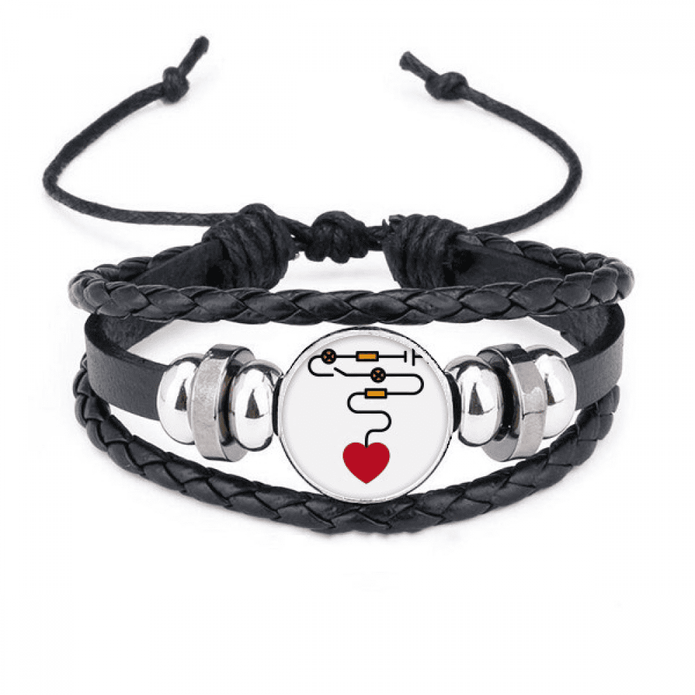 heart circuit power switch bracelet braided leather woven wristband ...