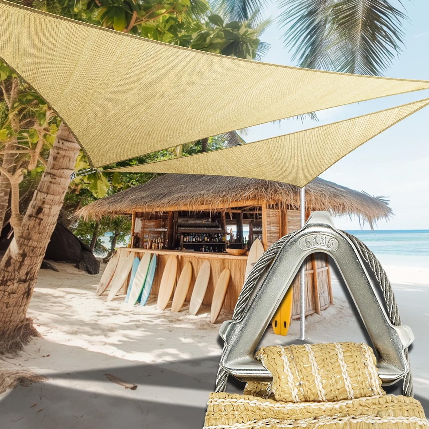 **heavy duty 22' x 22' x 22' beige sun shade triangle pro ring shade ...