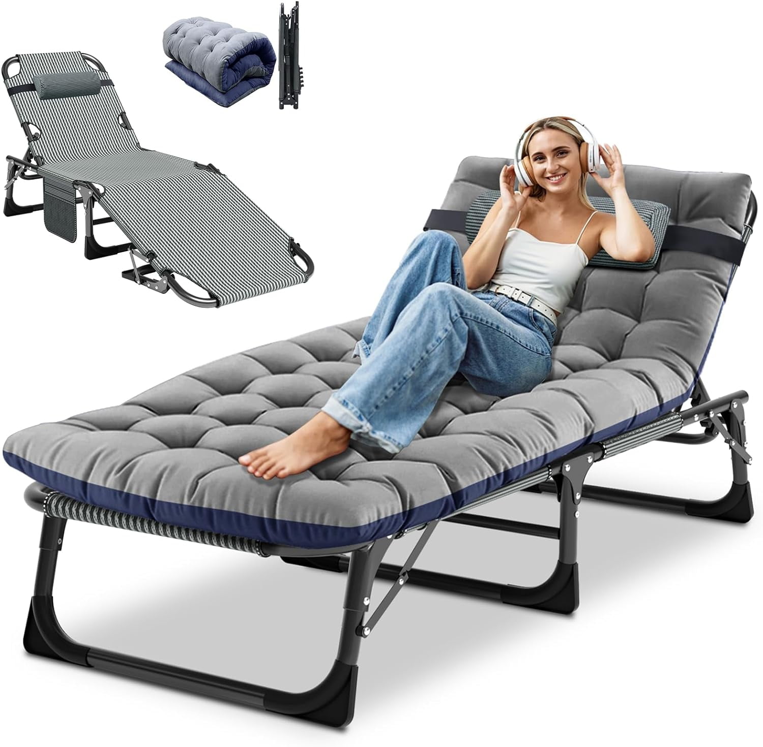 Heavy Duty Chaise Lounge Chair, Adjustable 5-Position Folding Chaise ...