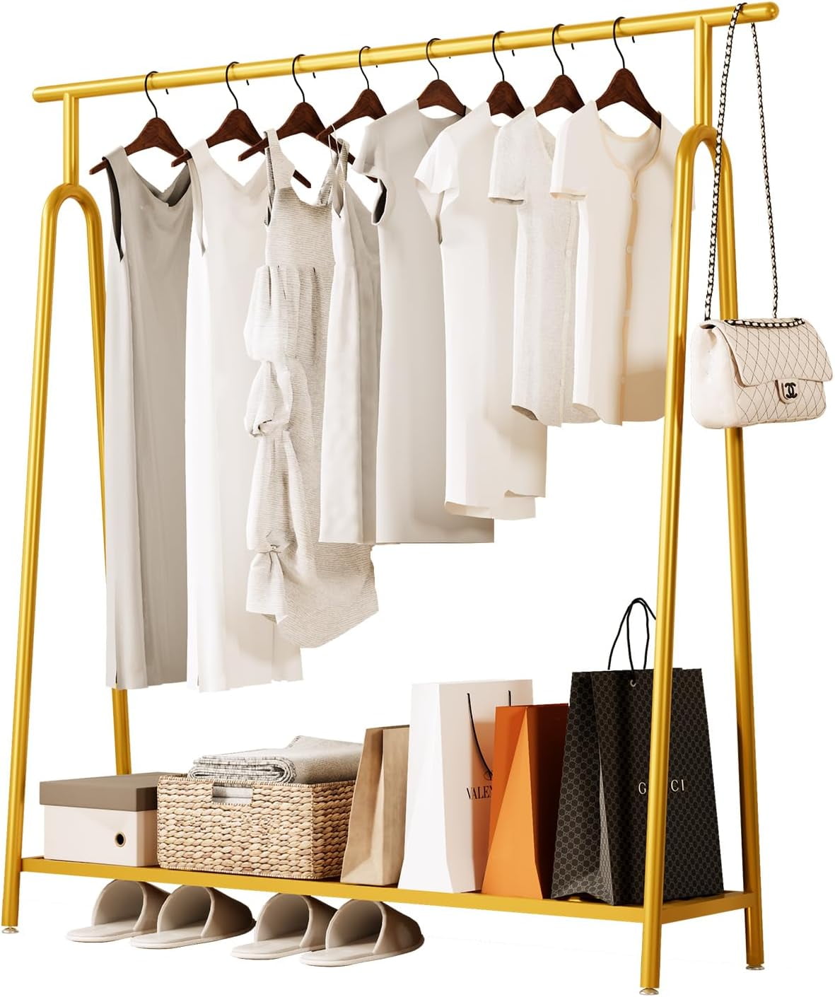 heavy duty clothes rack,53 Inches gold clothing rack with Bottom Shelf ...