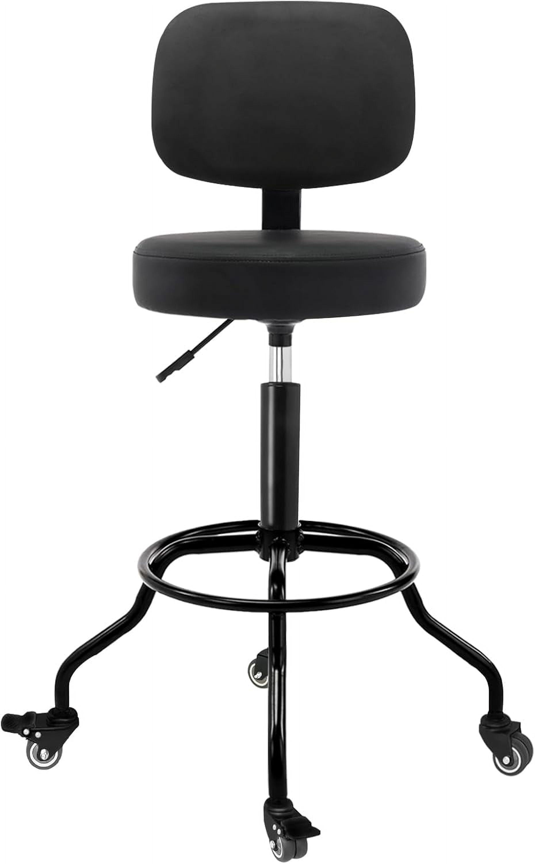 Heavy Duty Shop Stool with Ergonomic Backrest - Lockable Rubber Wheels ...