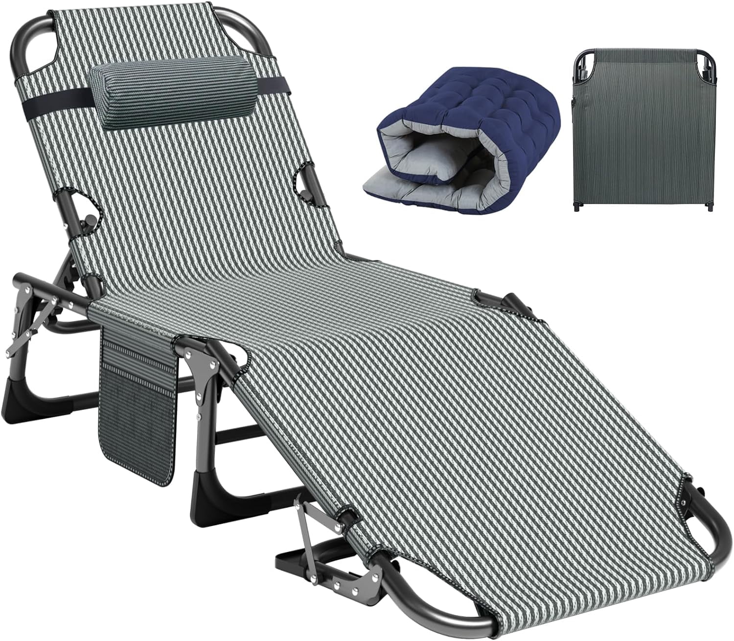 **heavy duty tanning chair, 5-gear outdoor folding chaise lounge chair ...