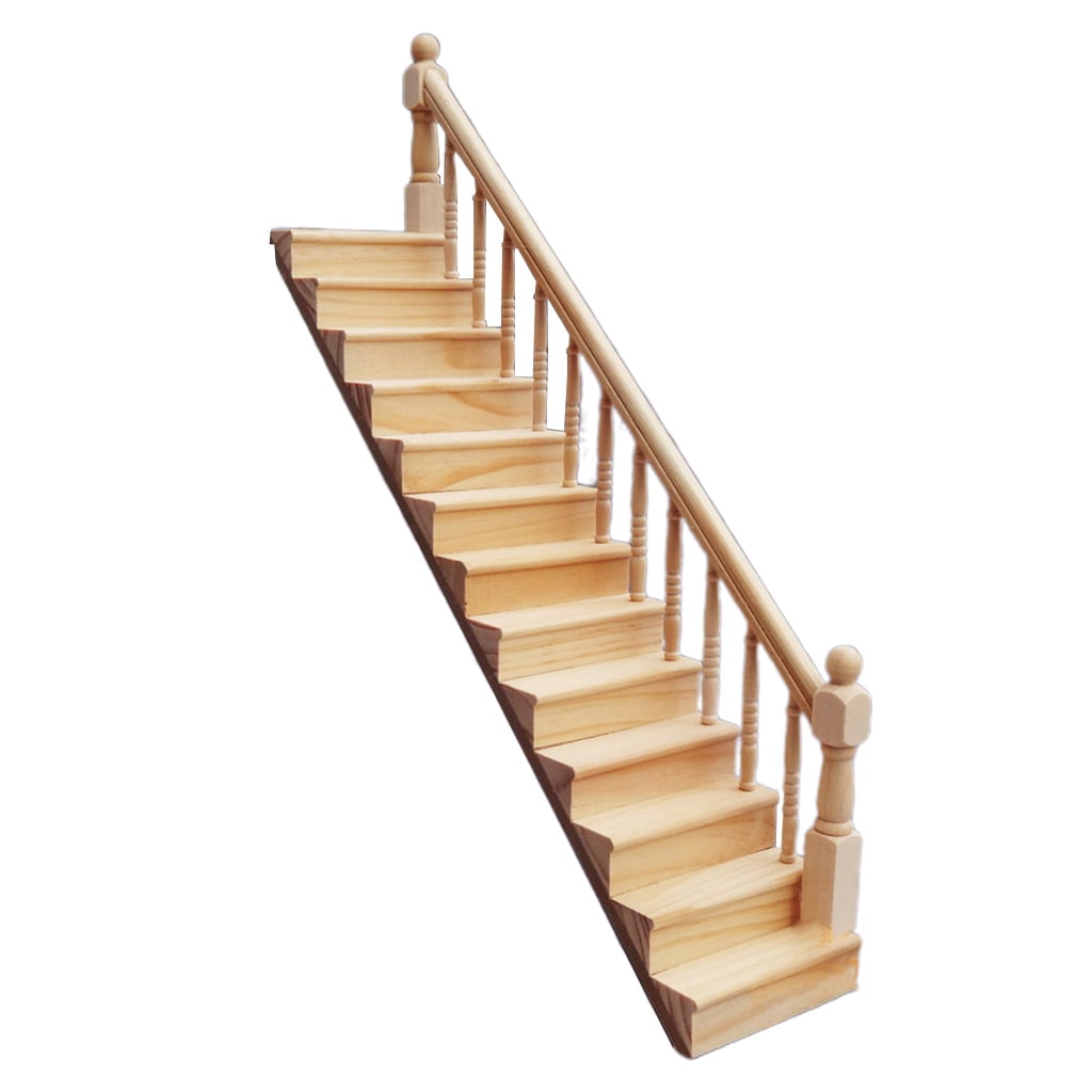 hejhncii 1:12 Miniature Handrail Staircase Wooden Scene Plain Stairway ...