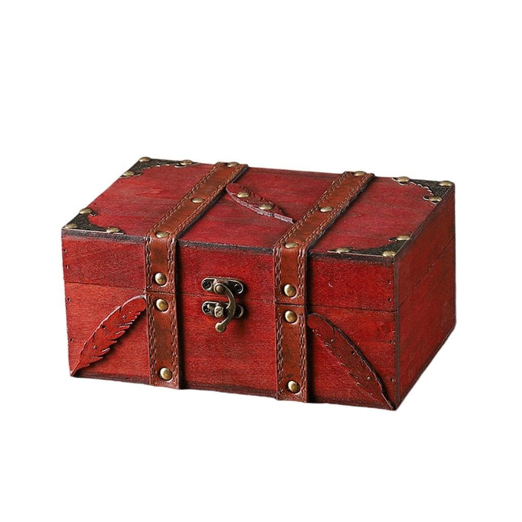 hejhncii Antique Lockable Wood Box with Lock Storage Organizer For ...