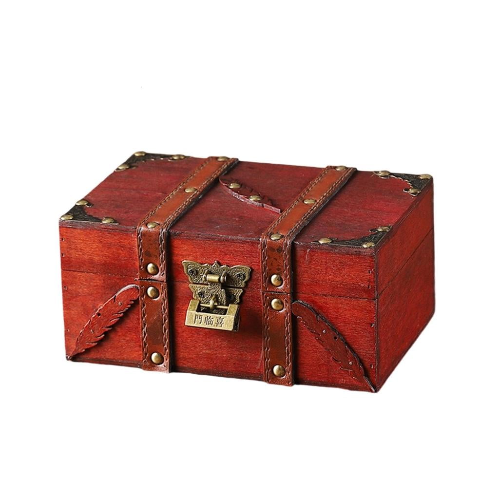 hejhncii Antique Lockable Wood Box with Lock Storage Organizer For ...