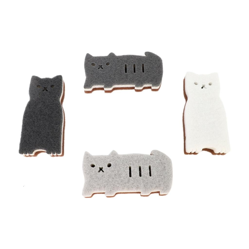 hejhncii Cats Shape Sponge Cleaning Pad 4 Pack Not Scratch Scrubbing ...