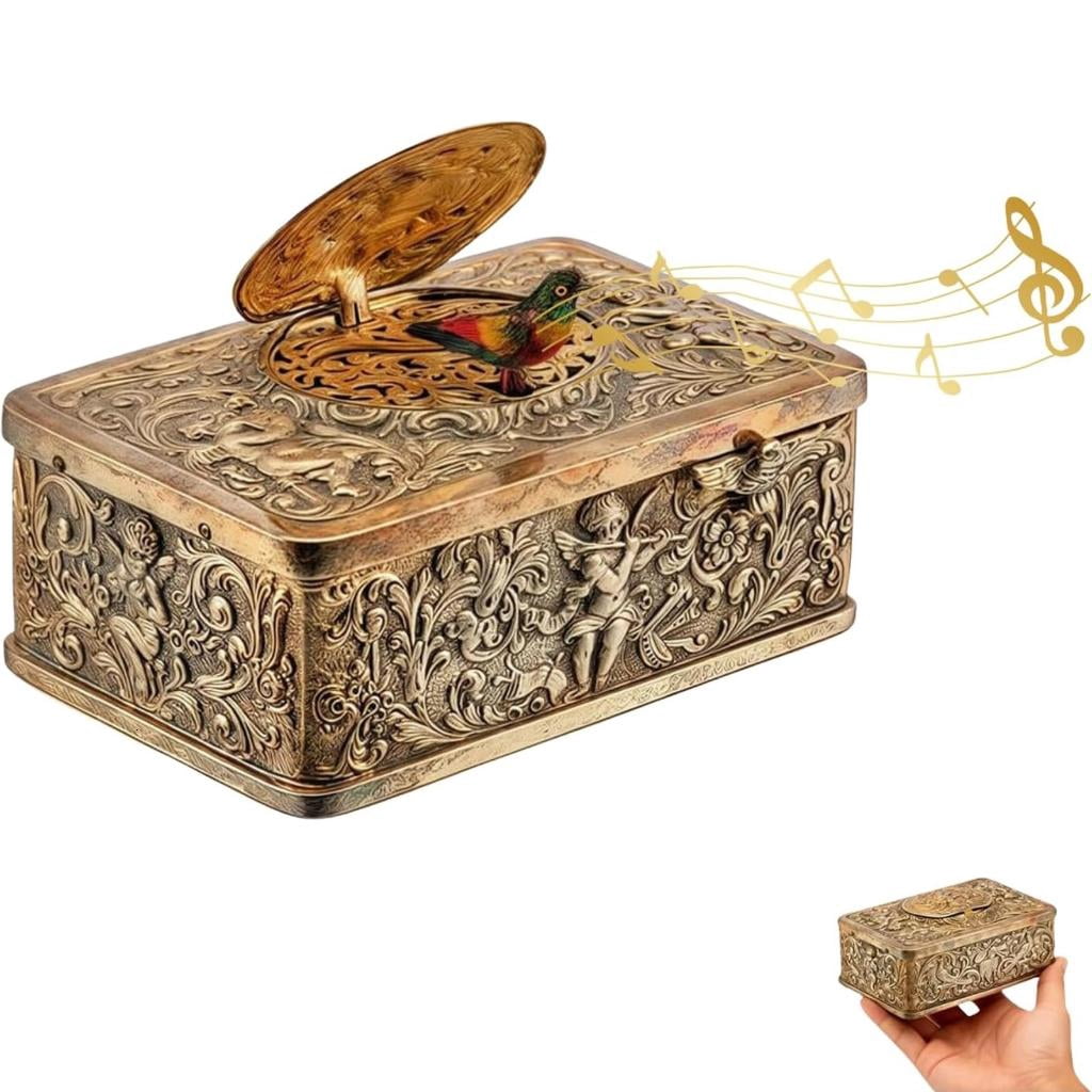 hejhncii Collectible Mechanical Singing Bird Music Box Embossed Motifs ...