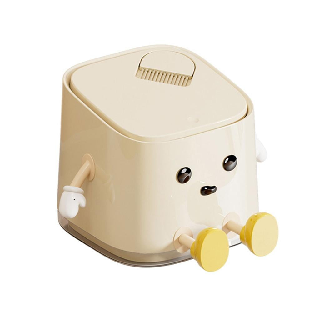 hejhncii Desktop Waste Bin Press Open Lid Cream White for Small Spaces ...