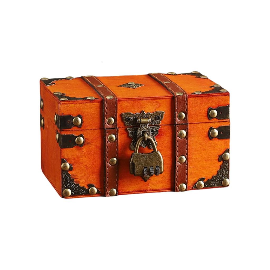 hejhncii Old Style Wooden Storage Box Leather Features Safety Fastening ...